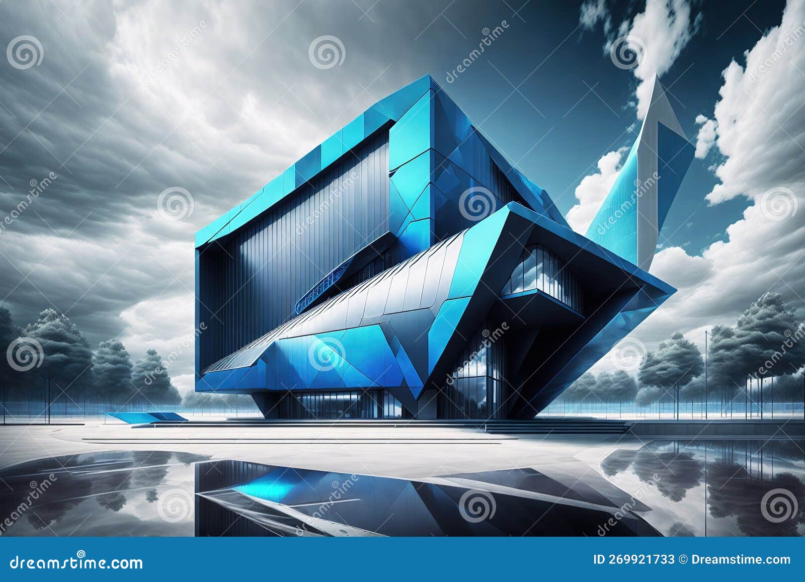 Architecutral Visualisation of a Futuristic Building with Blue Facade ...