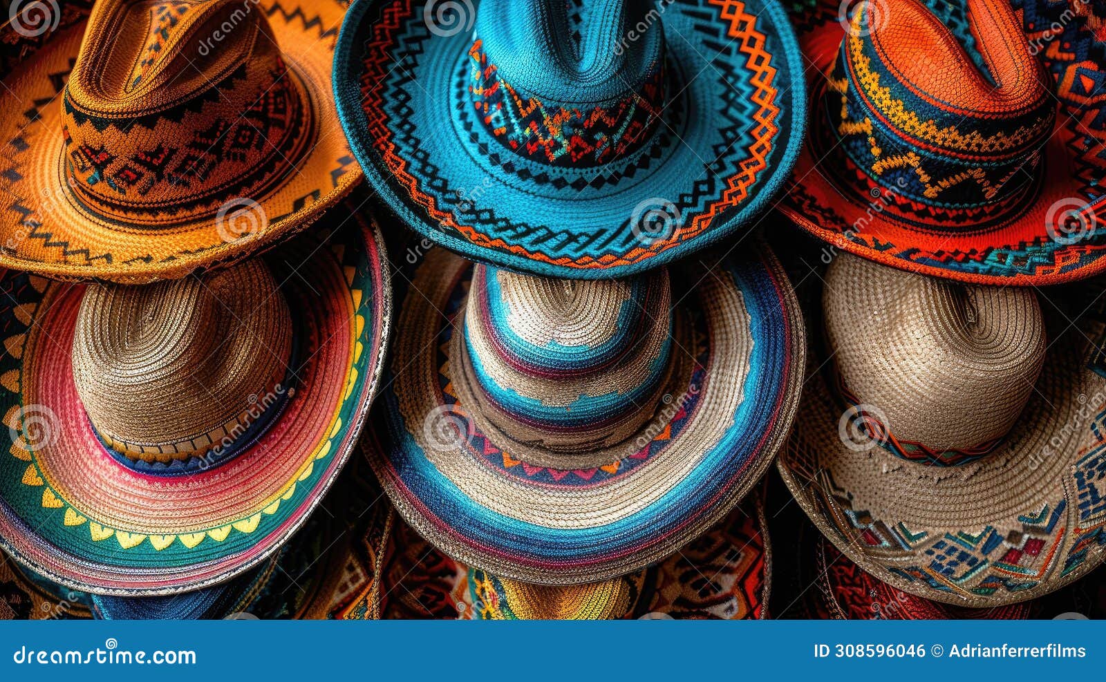 An Array of Mexican Sombreros Featuring Rich Colors and Patterns on ...