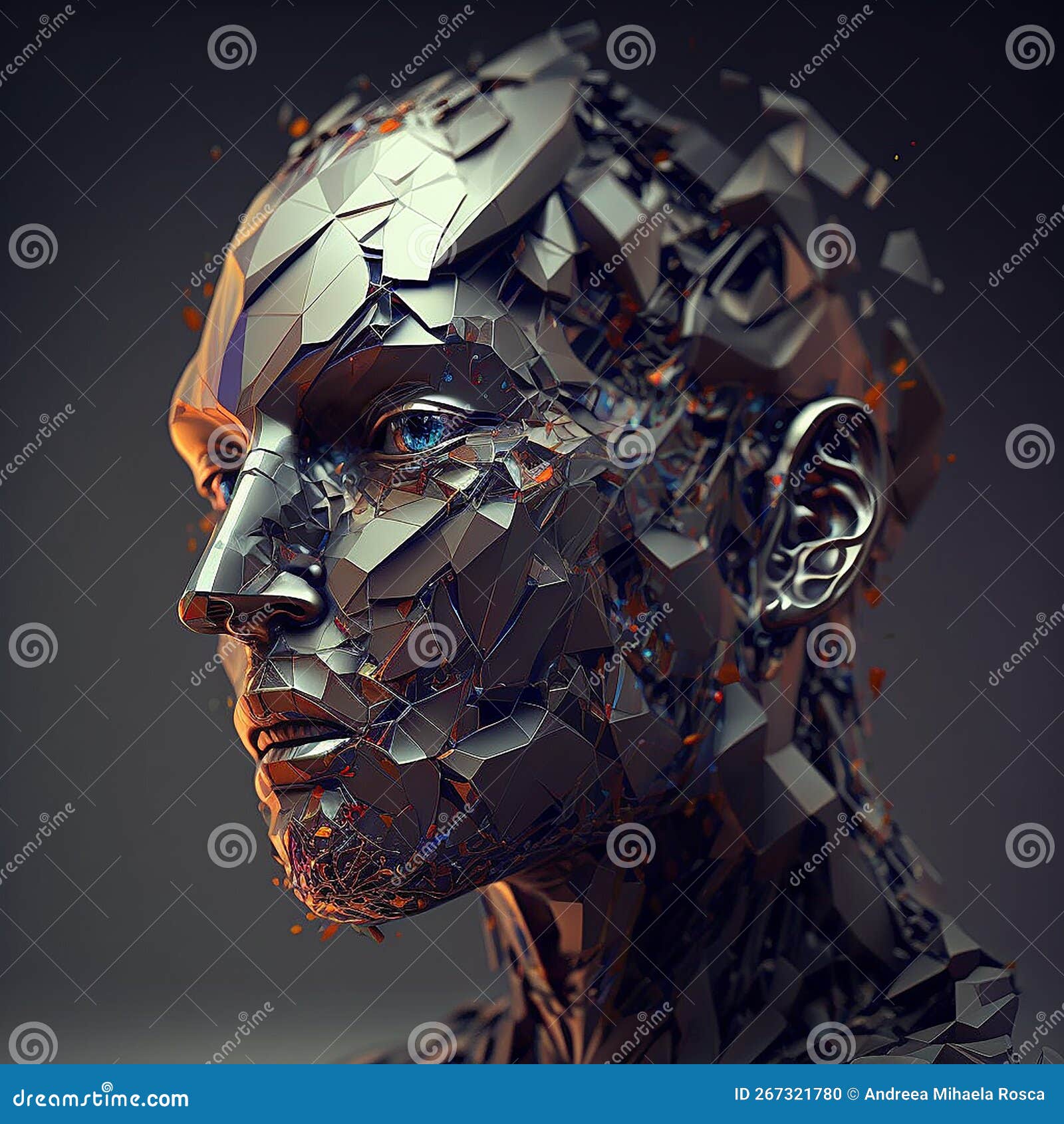 AI Generated Artificial Intelligence Forming a Human Face - Side View ...