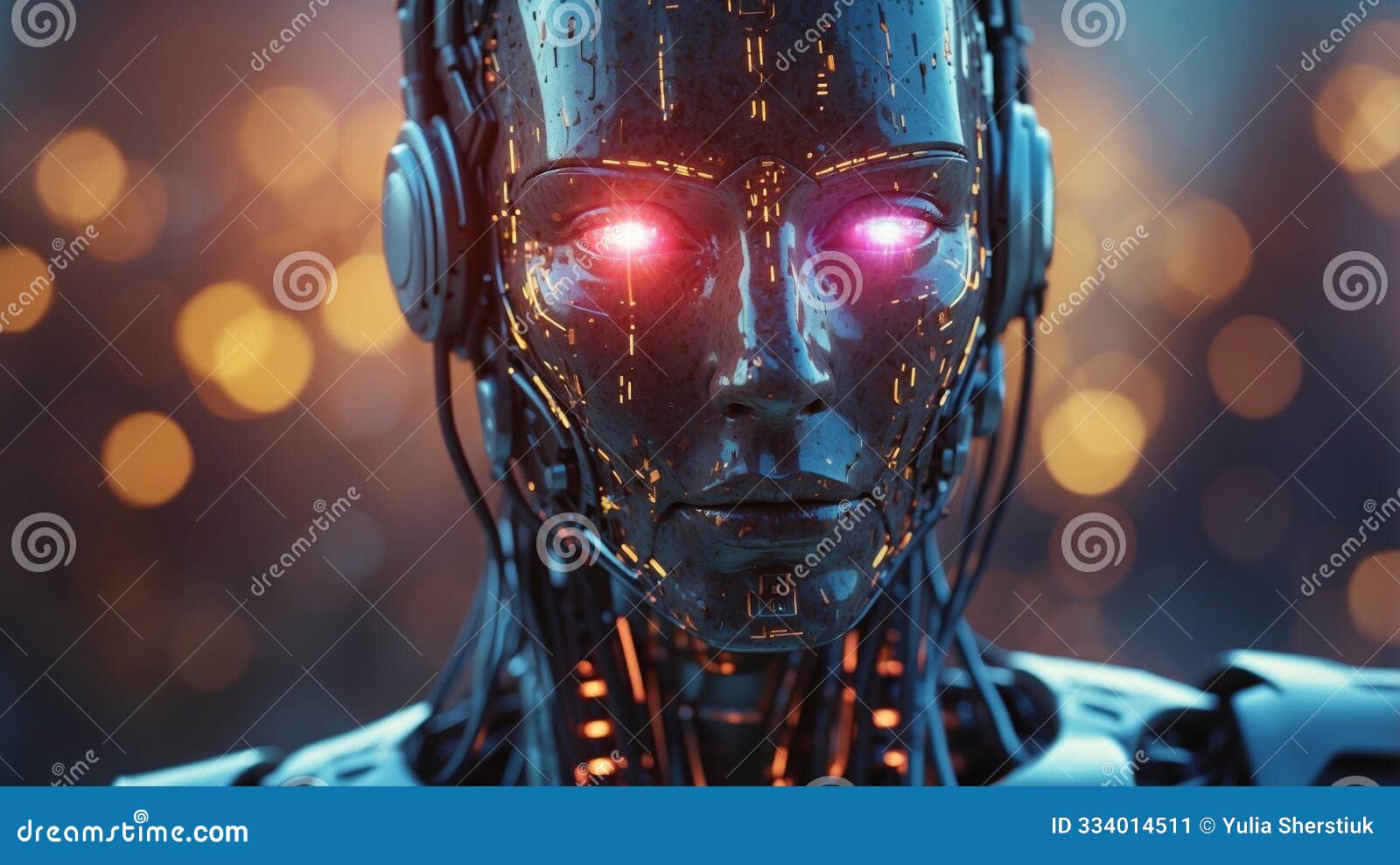 Artificial Intelligence Robot Face with Glowing Data Code. Stock ...
