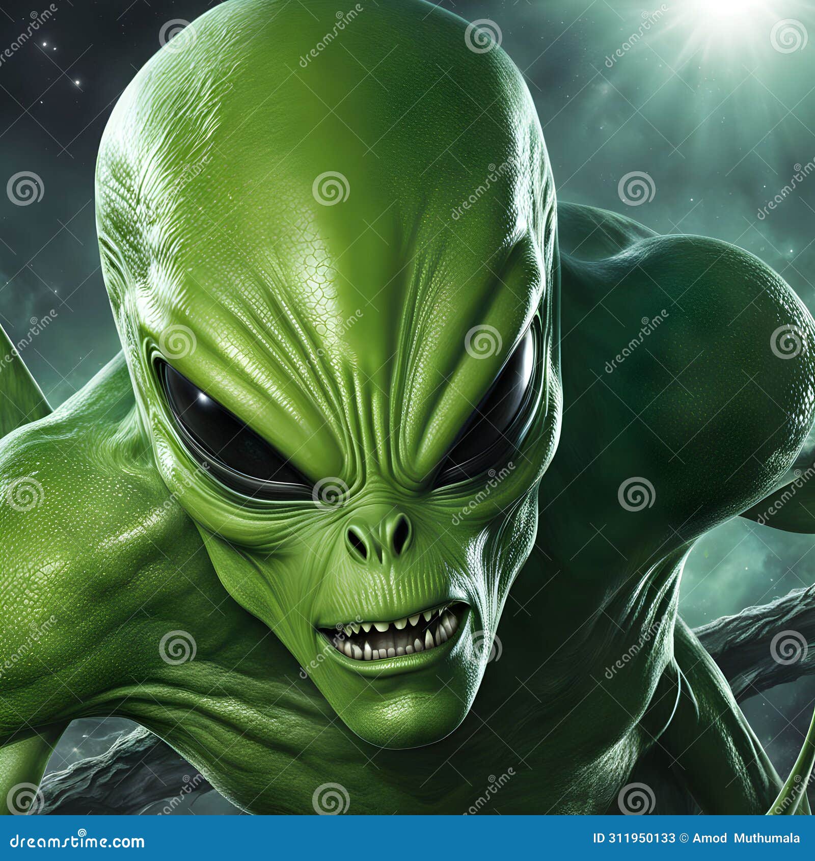 A Green Alien with a Ferocious Look on Its Face. Stock Illustration ...