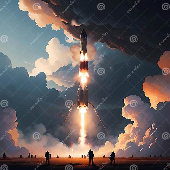 AI Generated Artwork of a Rocket Launching To Space with Humans ...