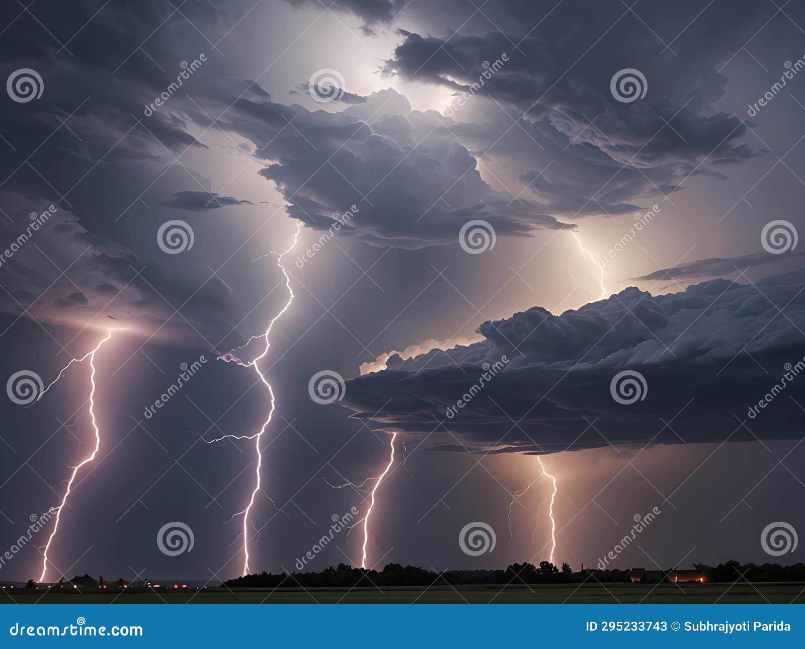 AI Generated Artwork of Skies Filled with Dark Clouds, Thunders and Lightnings Stock ...