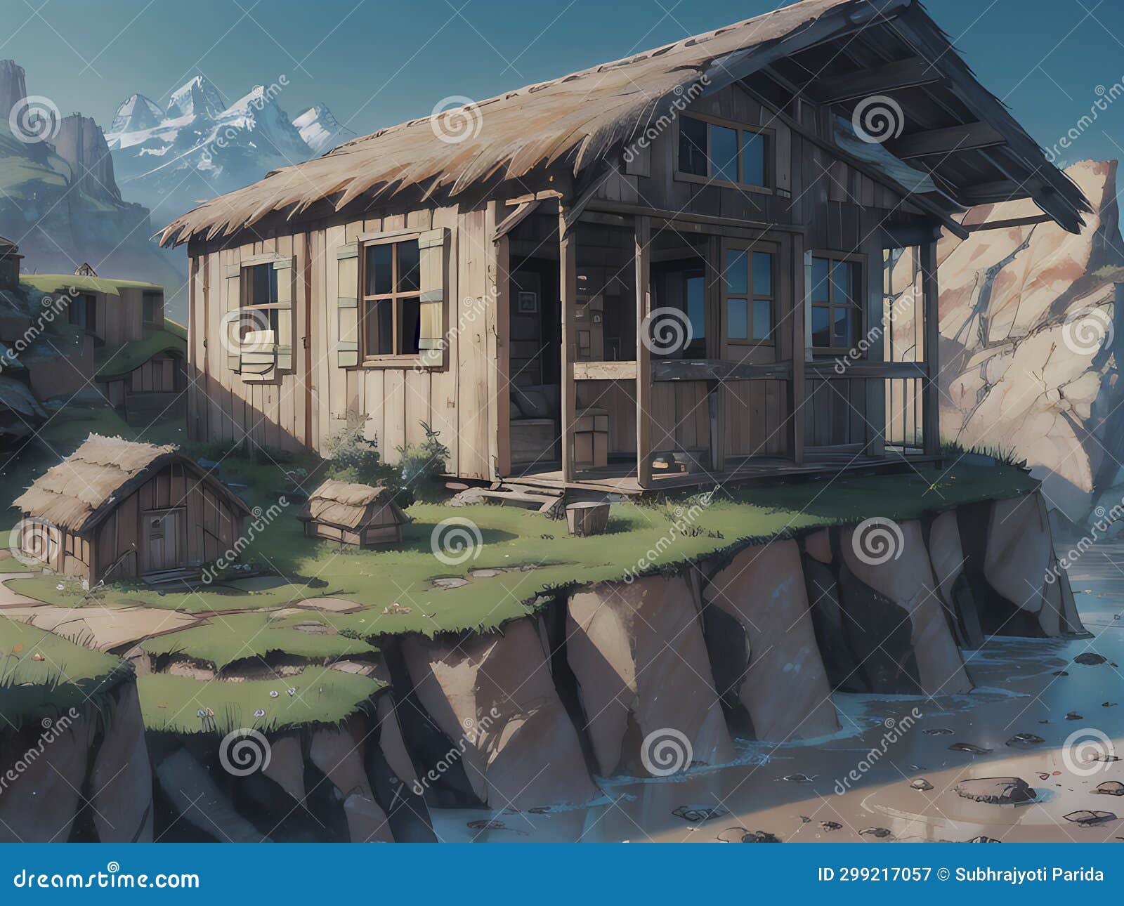 Thatched House At Night, Hand Drawn Pencil Drawing On Stone Paper ...