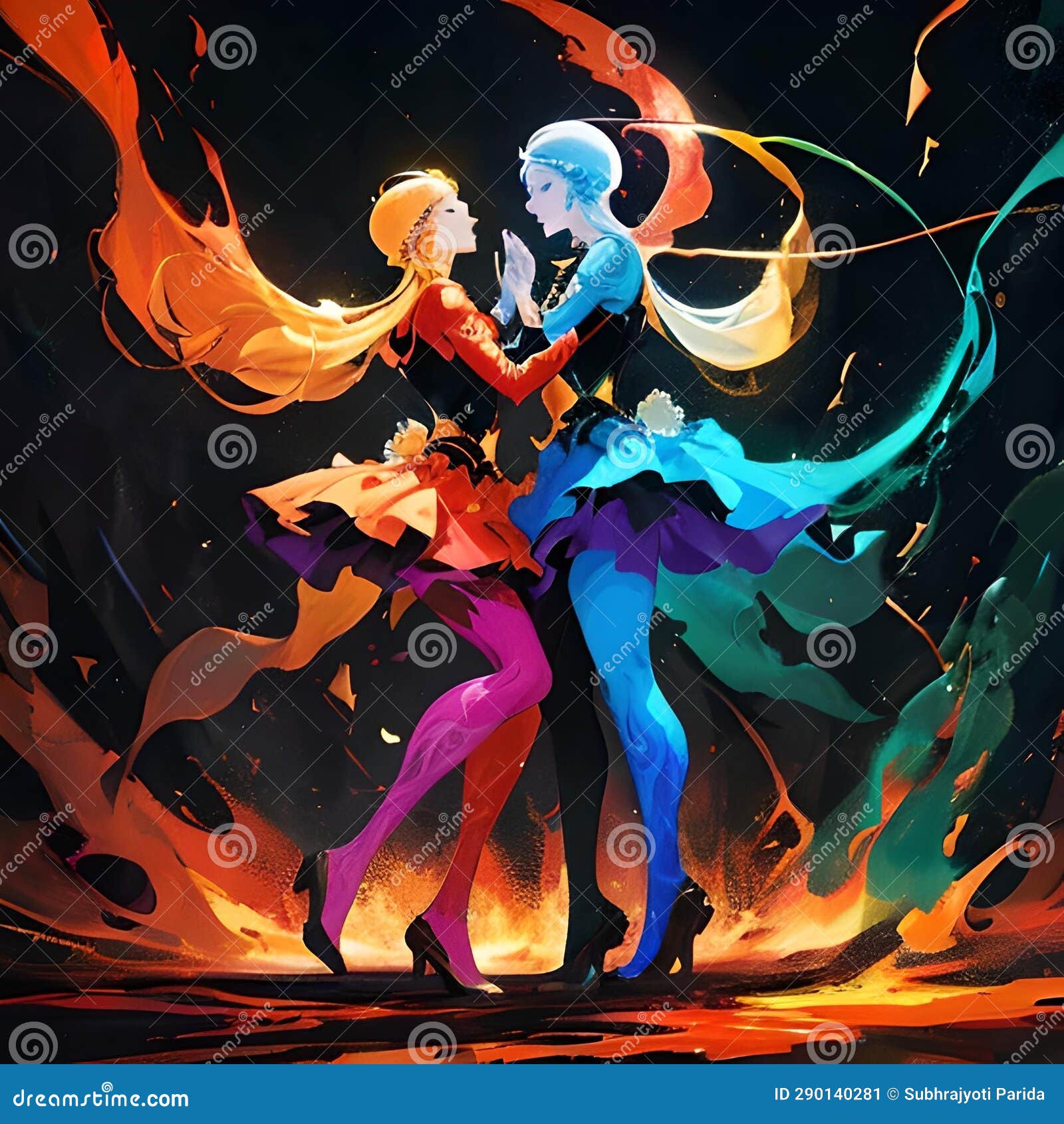 AI Generated Artwork of Two Women Dancing on Fire Stock Illustration ...