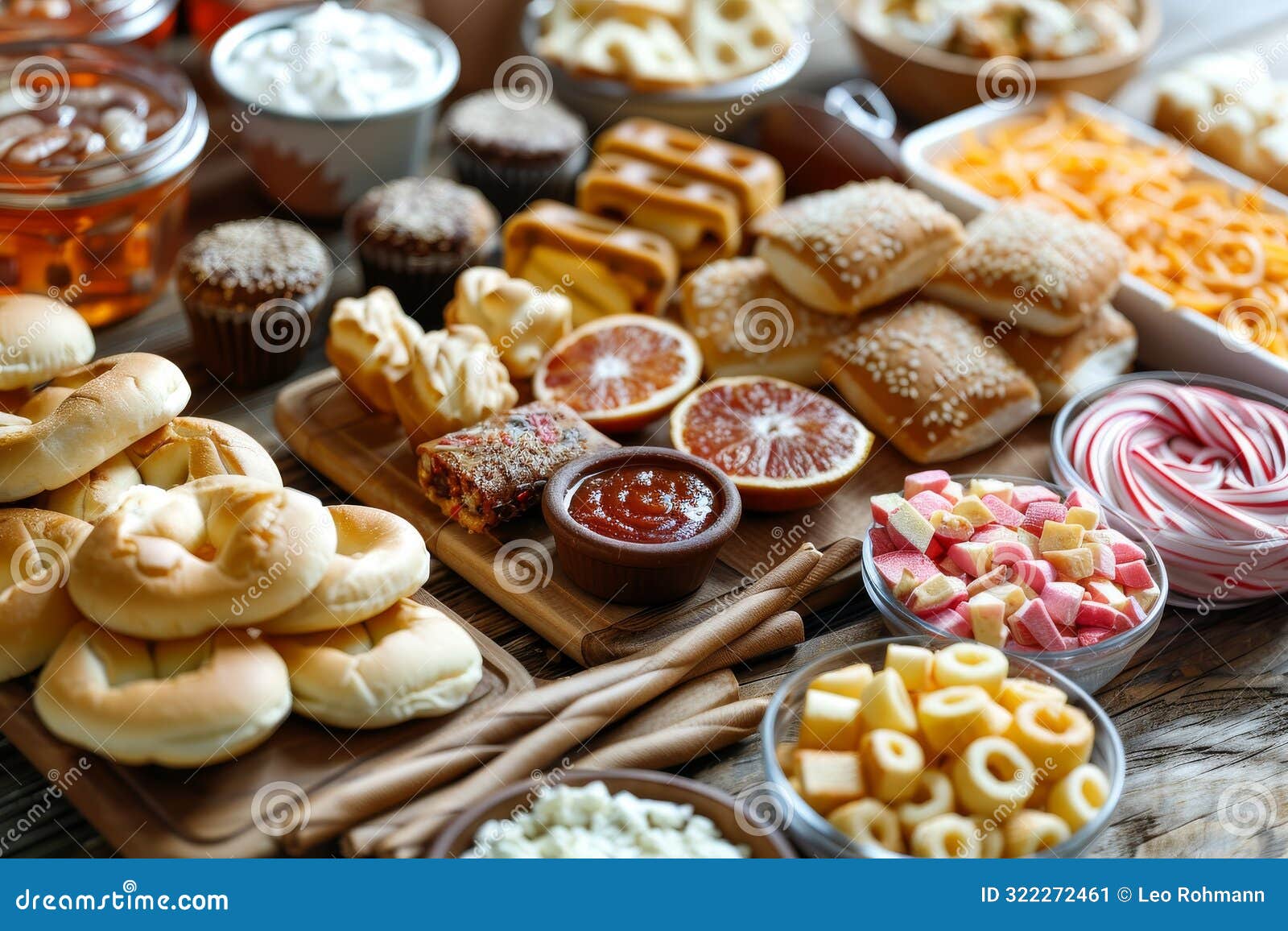Assorted Breakfast Pastries and Breads Arranged on a Rustic Wooden ...