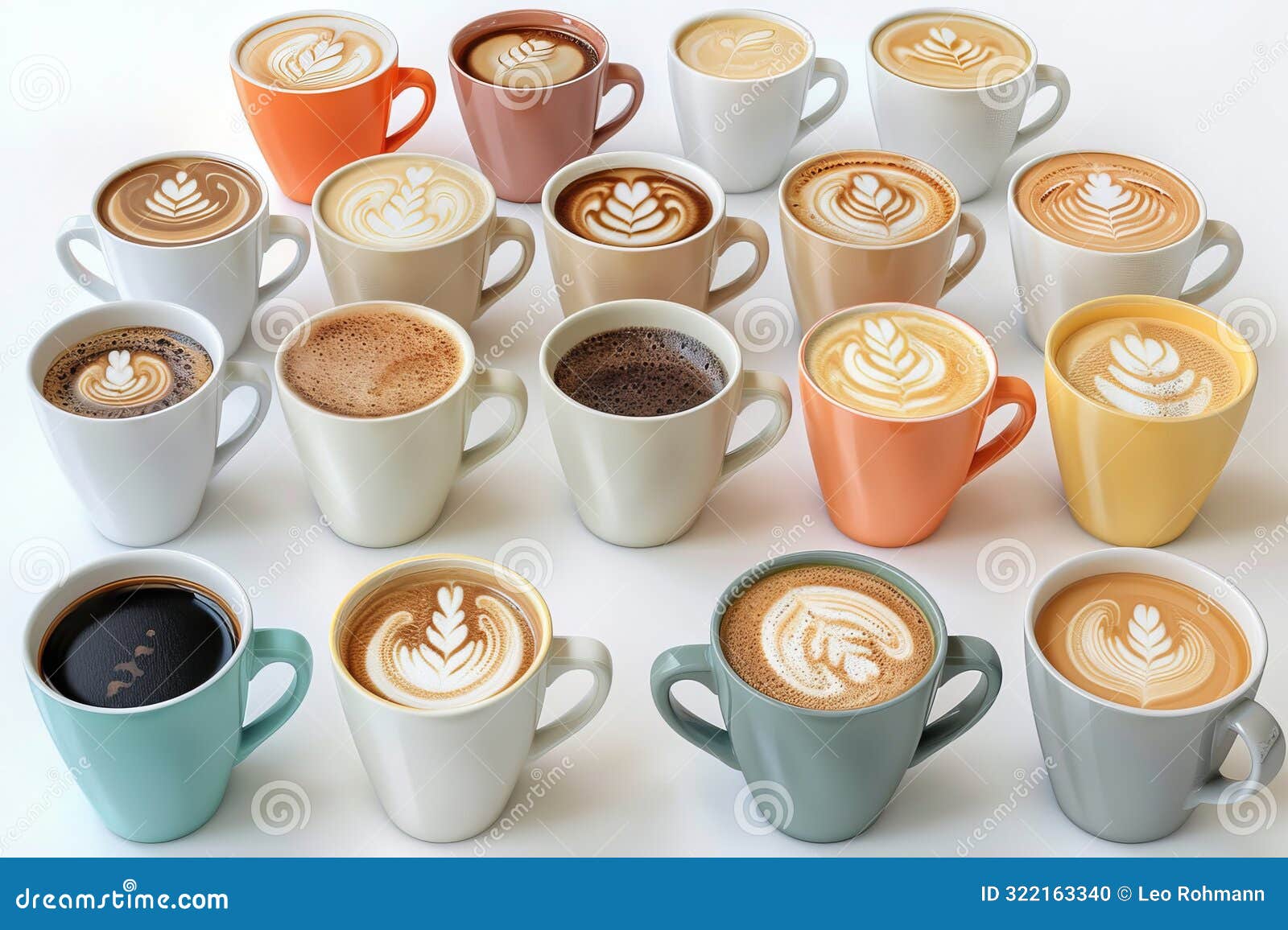Assorted Coffee Cups with Different Types of Coffee, Showcasing a ...