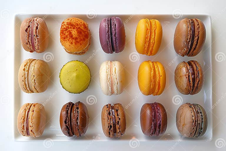 Assorted Macarons in Various Flavors and Colors, Presented on a White Background, Creating a ...