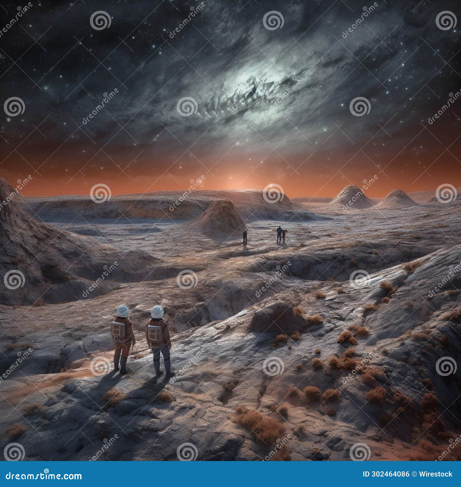 Astronauts Extraterrestrial Mission Gathering Rocks On Another Worlds ...