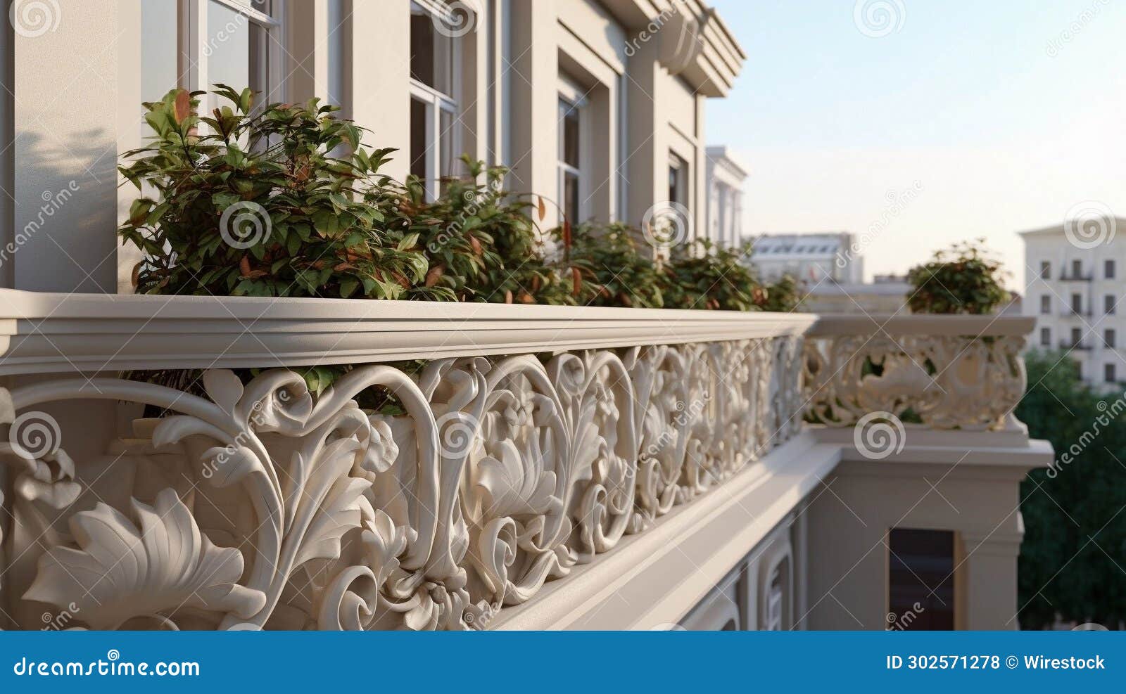 AI Generated Balcony Railing with Lush Plants Stock Illustration ...