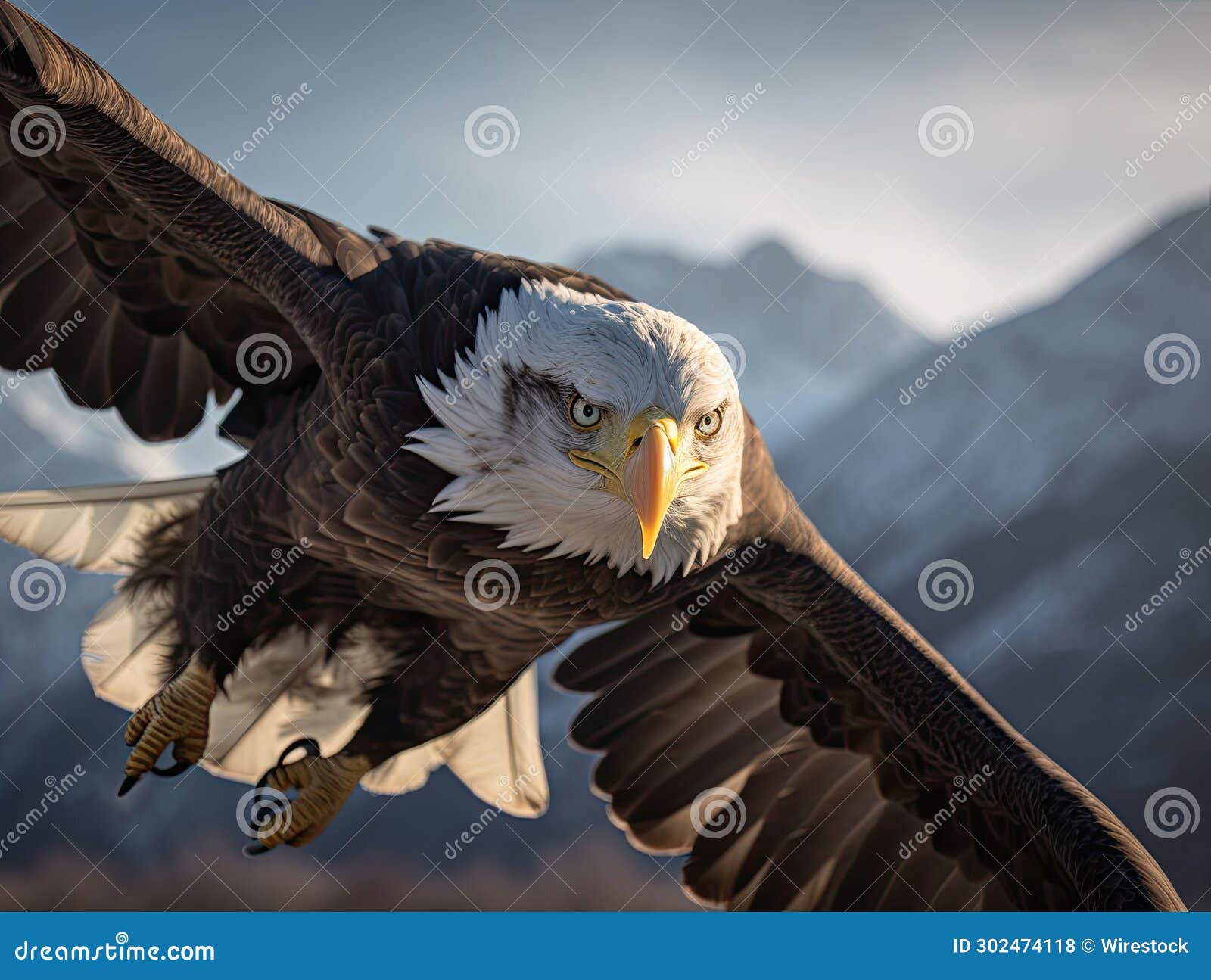 AI Generated Bald Eagle Flying On Blurred Background Stock Photography ...