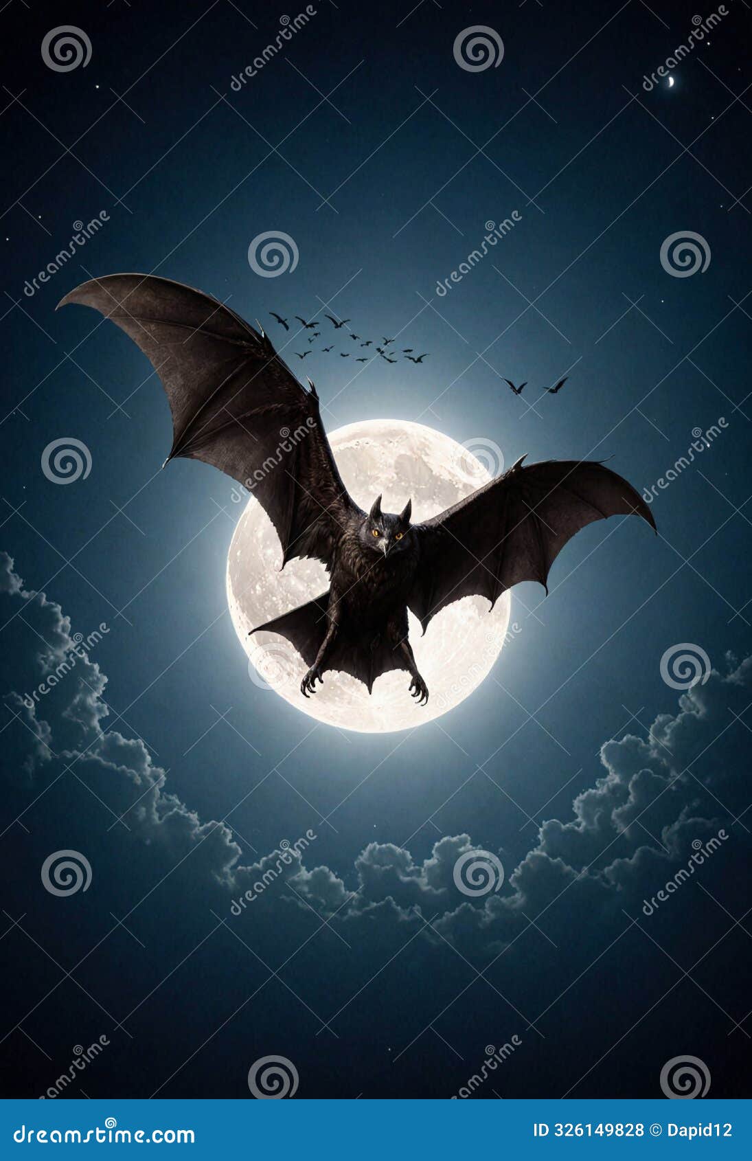 A Bat Flying in the Night Sky with a Full Moon Stock Illustration ...