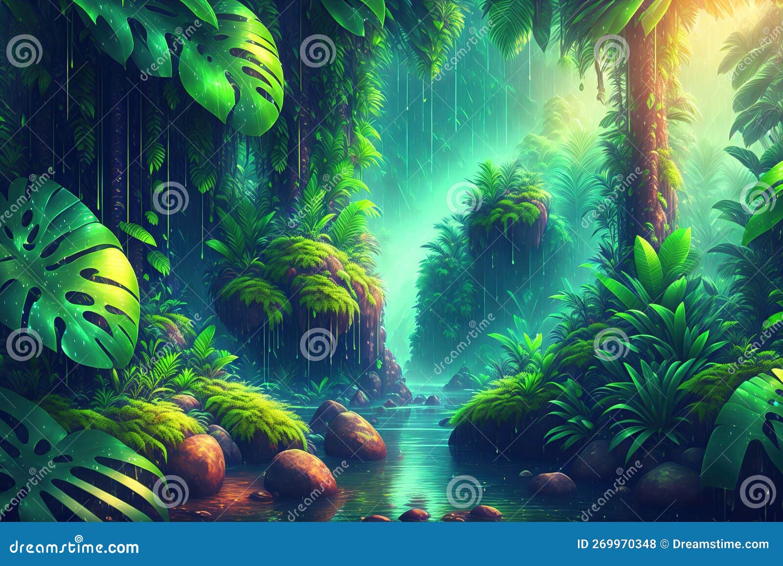 A Beautiful Rain Forest Background by AI Generated Stock Illustration ...