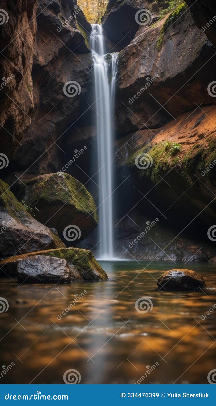 Beautiful Tall Waterfall Hidden in a Cave. Stock Image - Image of tall ...
