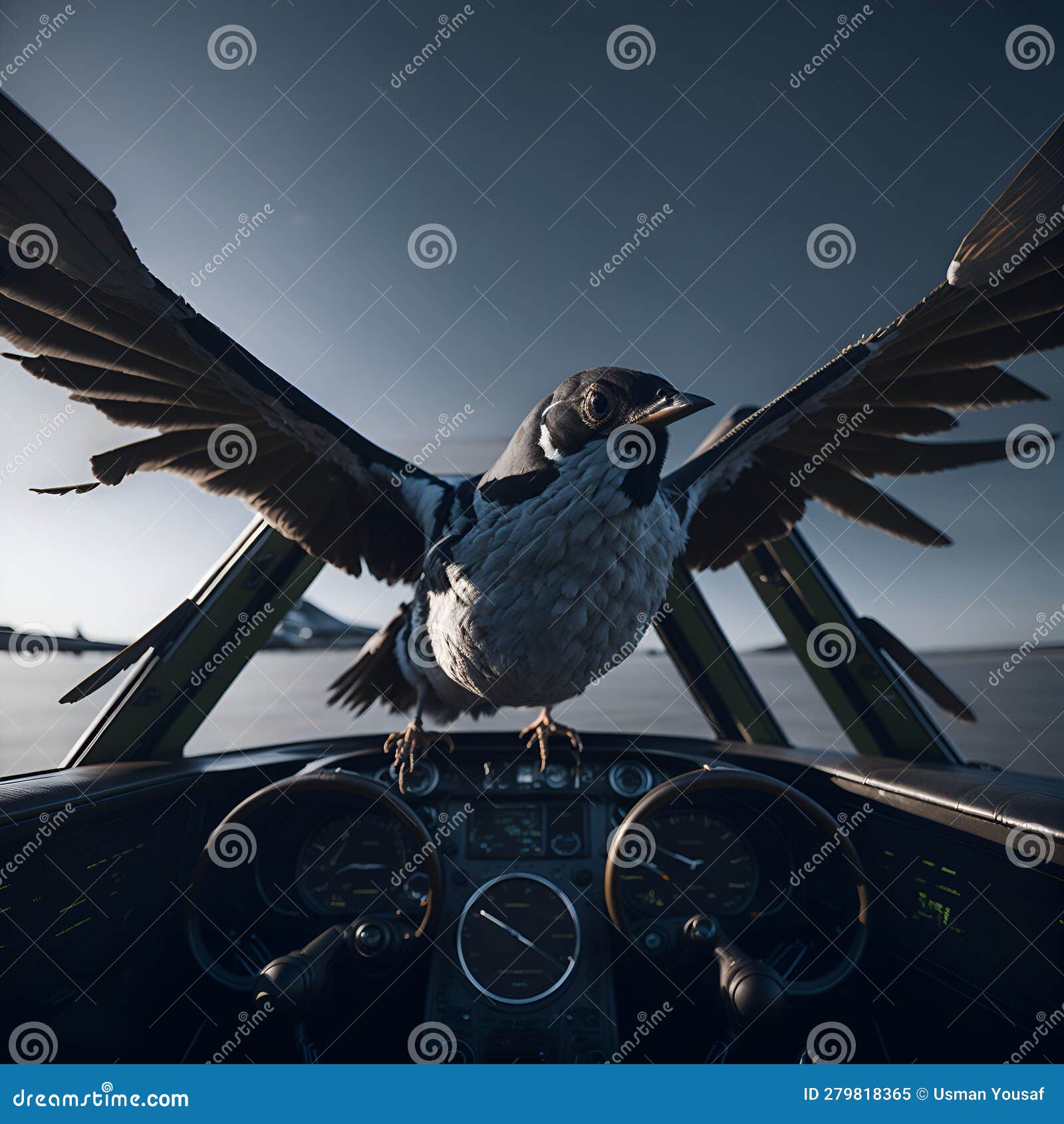 A Bird Sitting on the Dashboard of a Car Stock Illustration ...