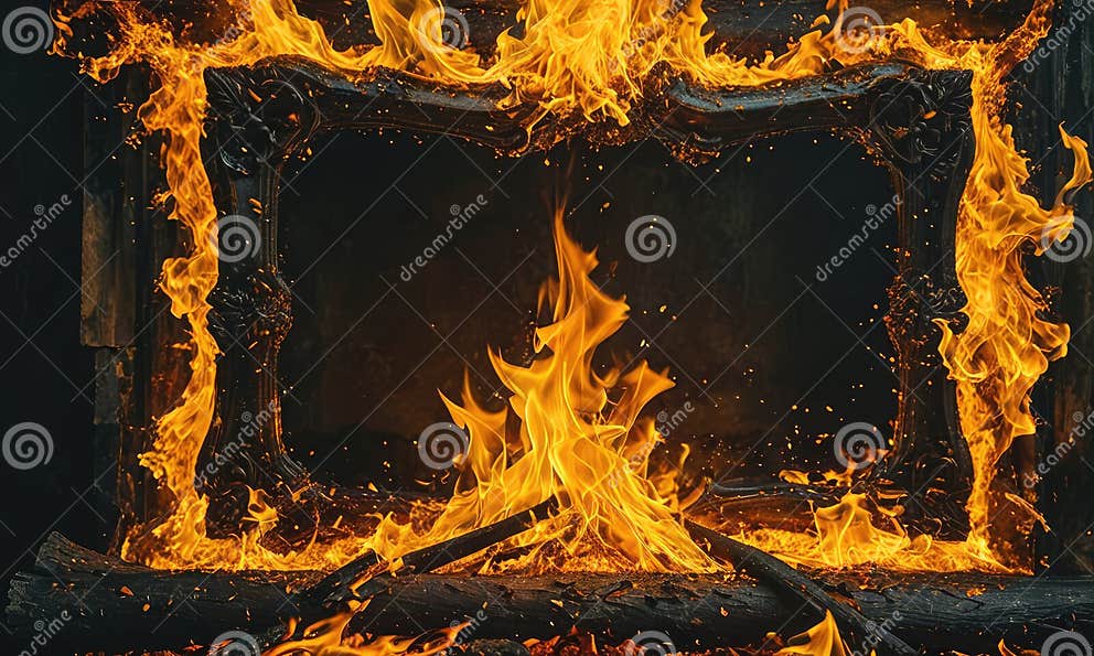 A Picture of a Fire Burning a Picture Frame. Stock Illustration ...