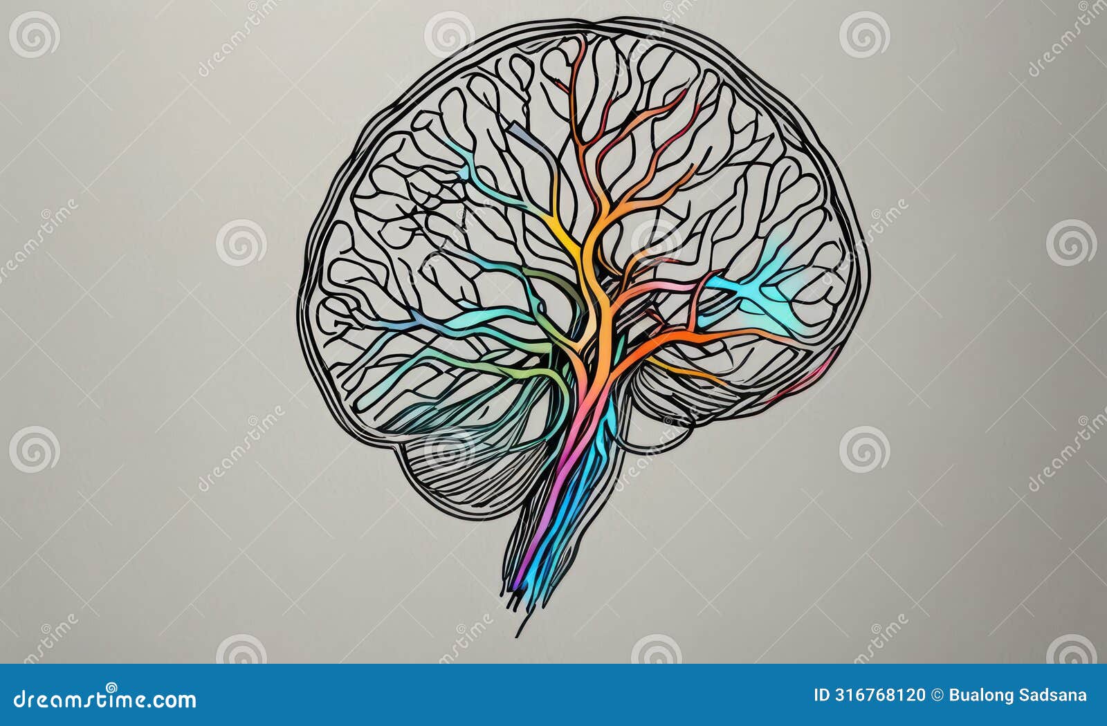 A Drawing of a Brain with Colored Lines To Show the Nerves. Stock ...