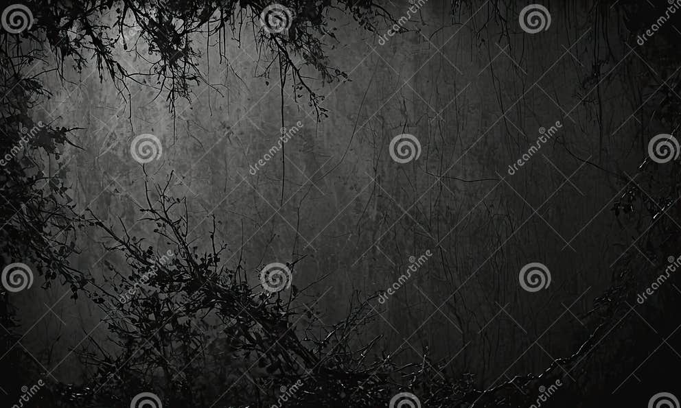 A Dark Image of a Tree with Branches and Leaves. Stock Illustration ...