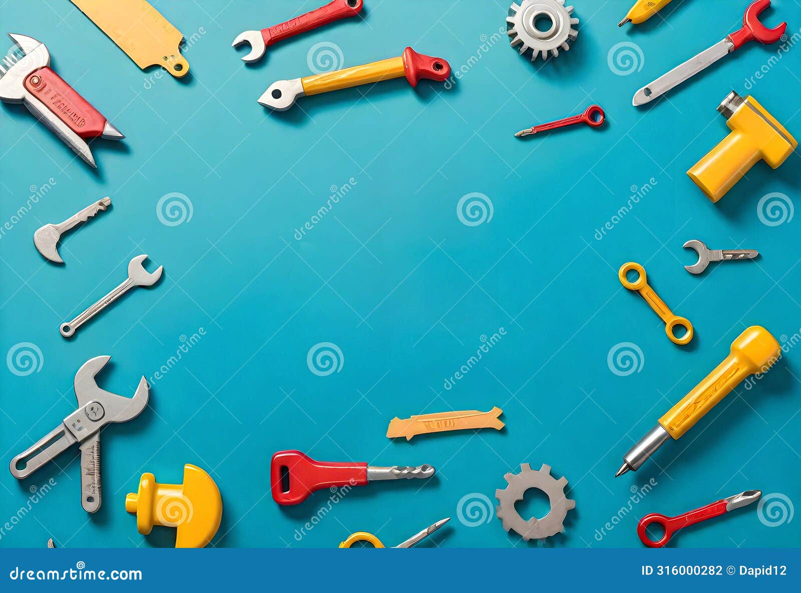 A Blue Background with a Blue Surface with a Bunch of Tools on it Stock ...