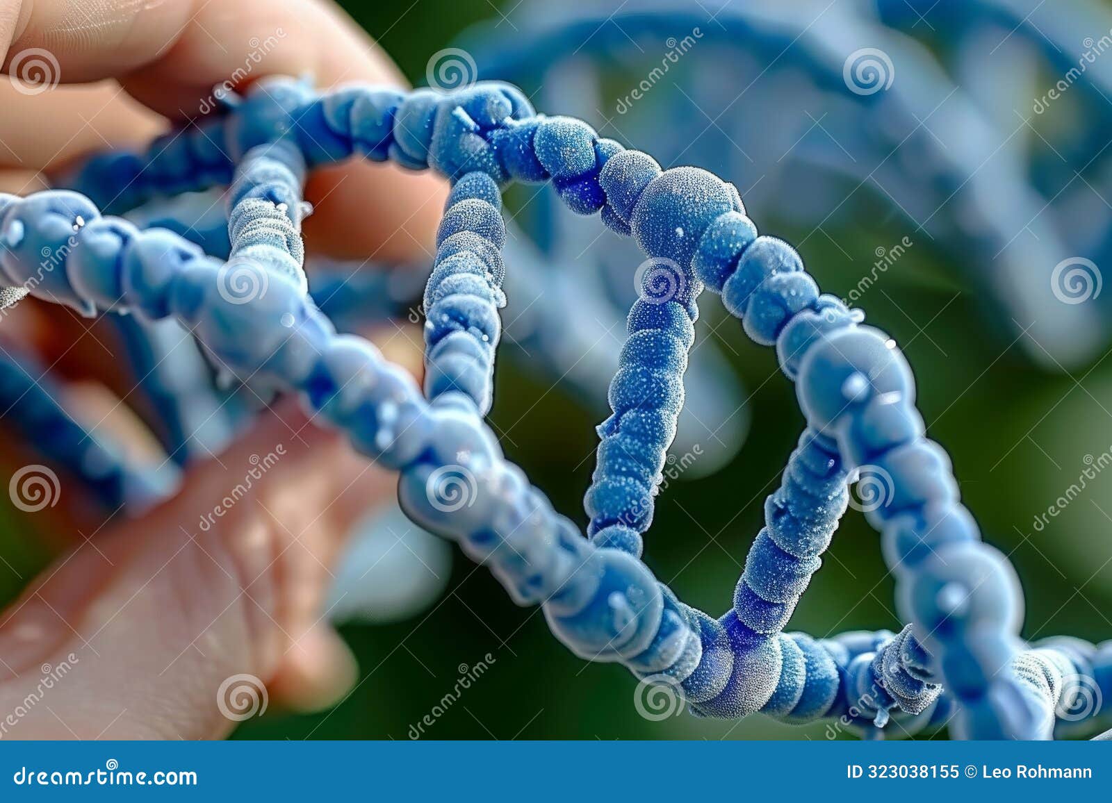Blue Ceramic DNA Structure Held by Hand, Detailed Molecular Model ...