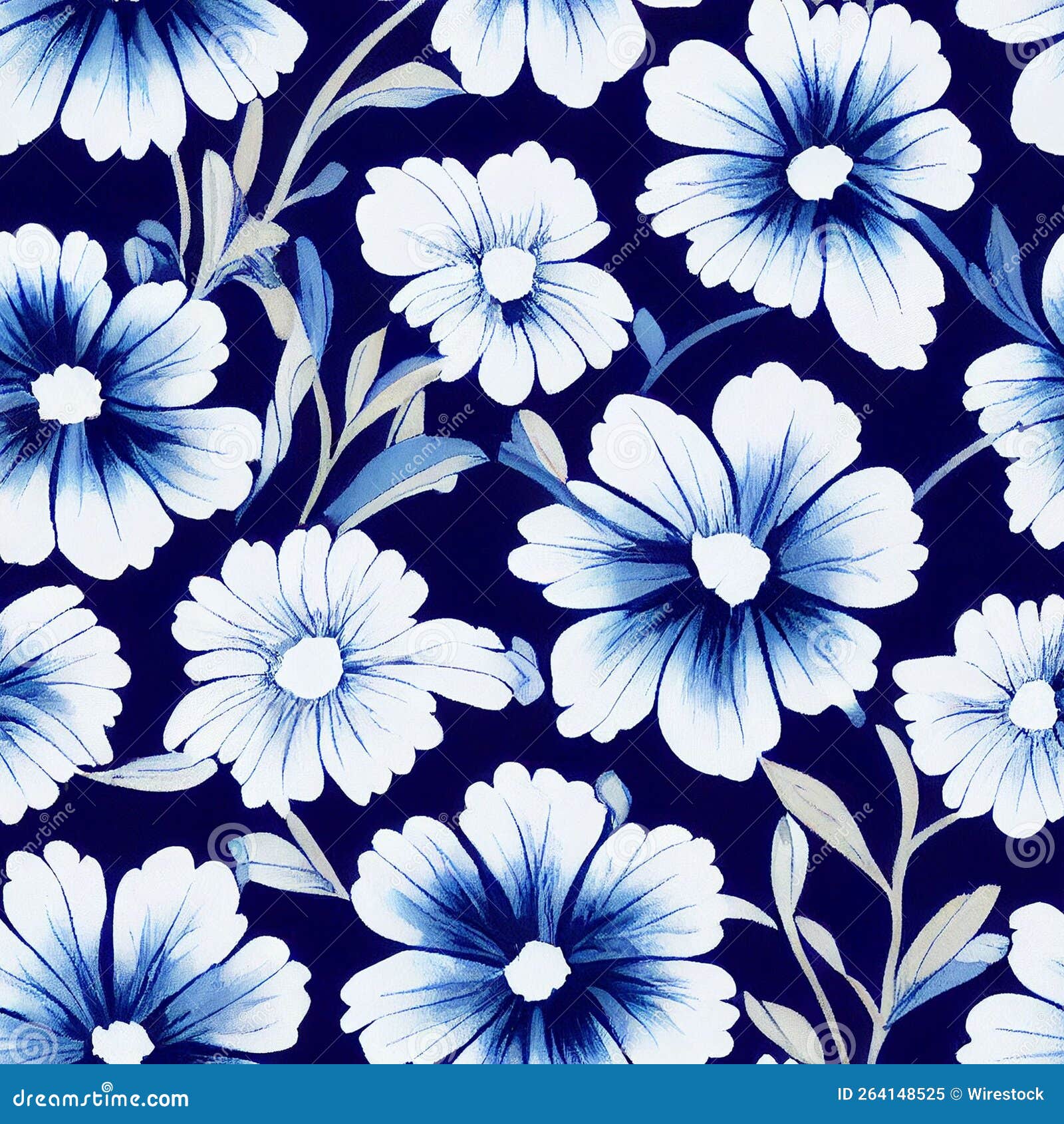 AI-generated Blue and White Floral Pattern. Stock Illustration ...