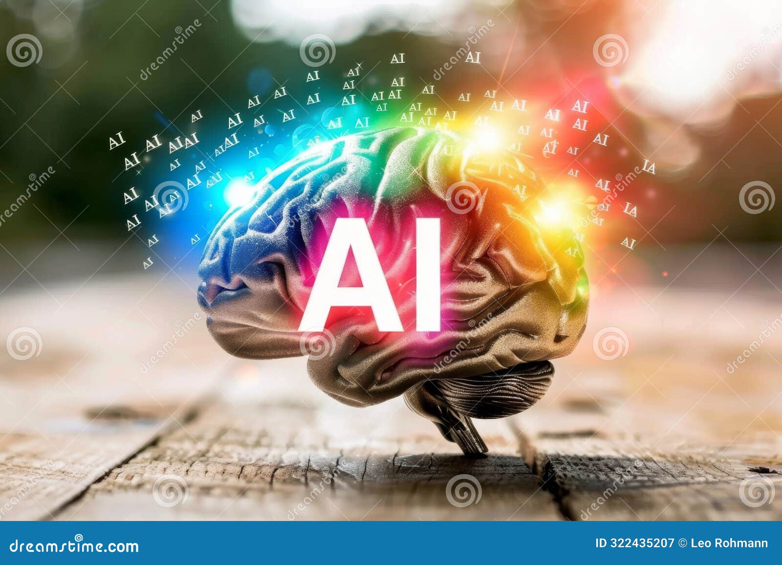 AI Brain Illustration with Colorful Particles, Representing the Fusion of Creativity and ...