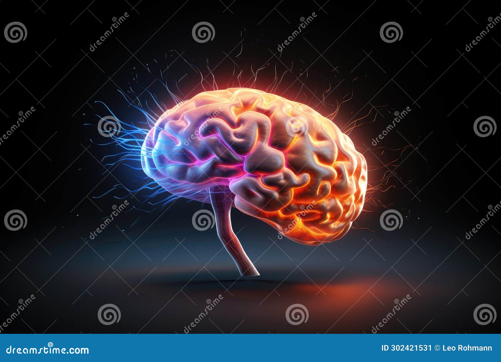 Brain Excitatory & Inhibitory Signals Via Neurons. Glial Cells ...