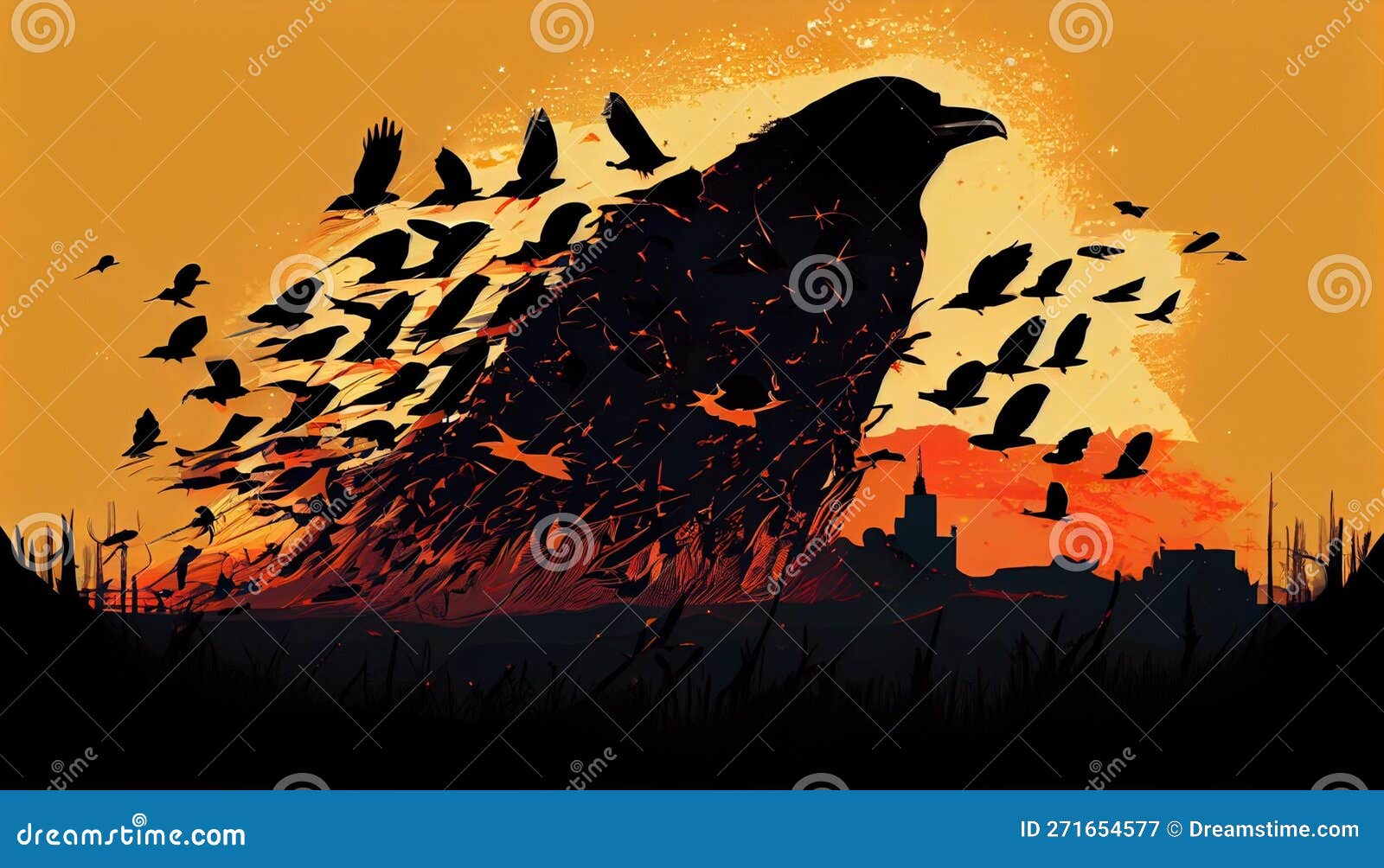 Crow Silhouette Formed by a Murmuration of Starling Birds, Made with ...