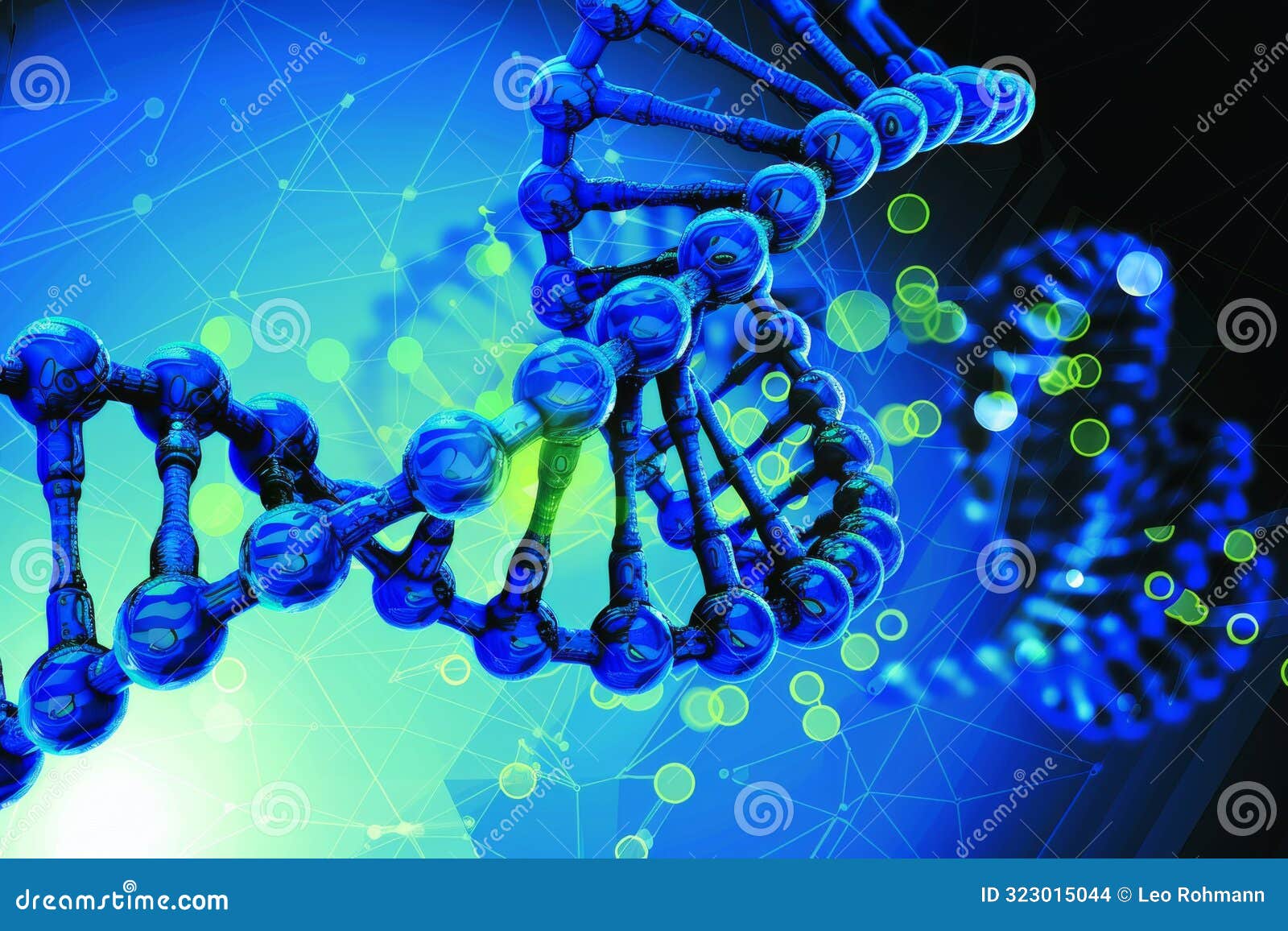 Bright Blue DNA Chains Linked with Futuristic Nodes Portray ...