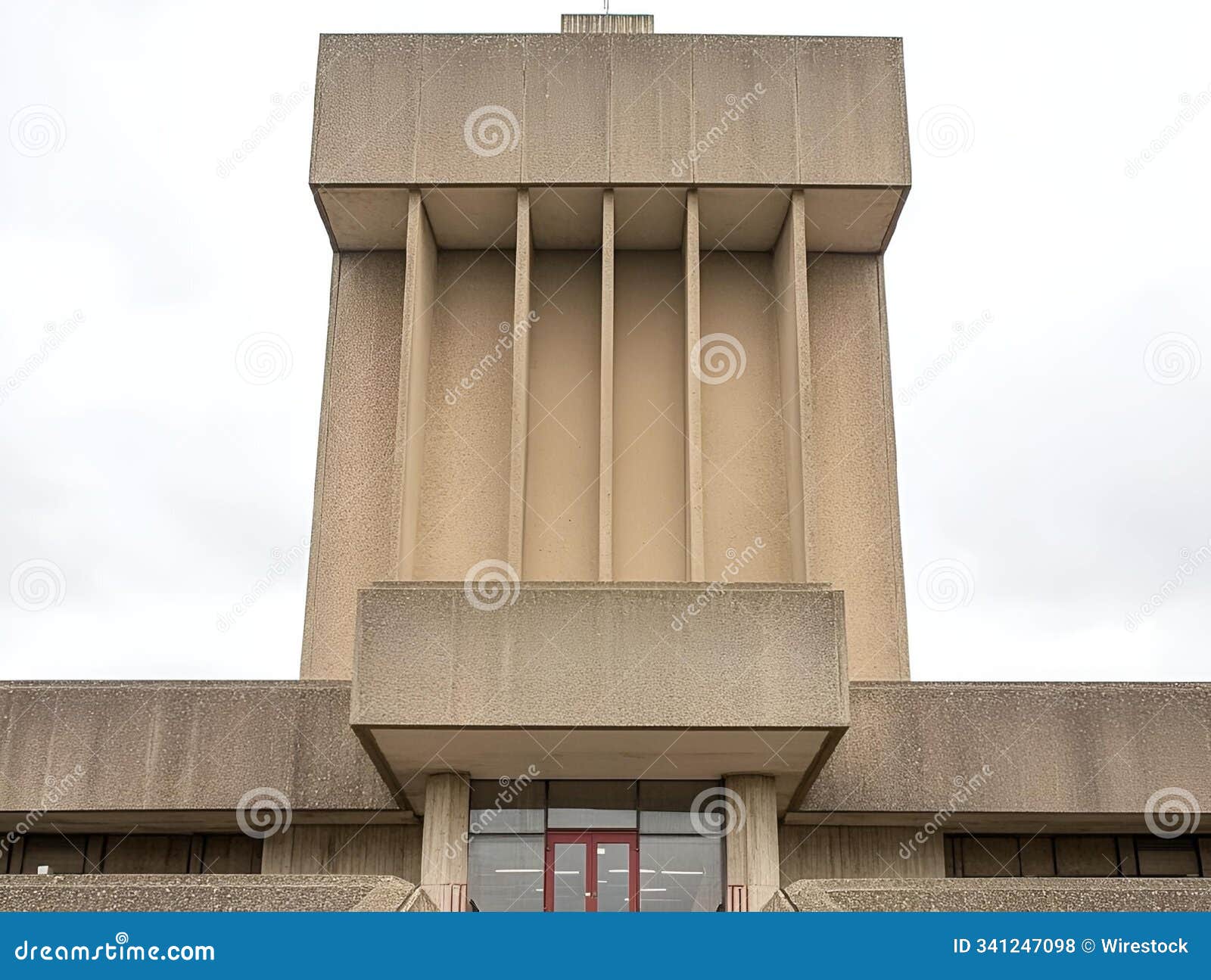 Brutalist Concrete Building with Vertical Columns. Stock Illustration ...