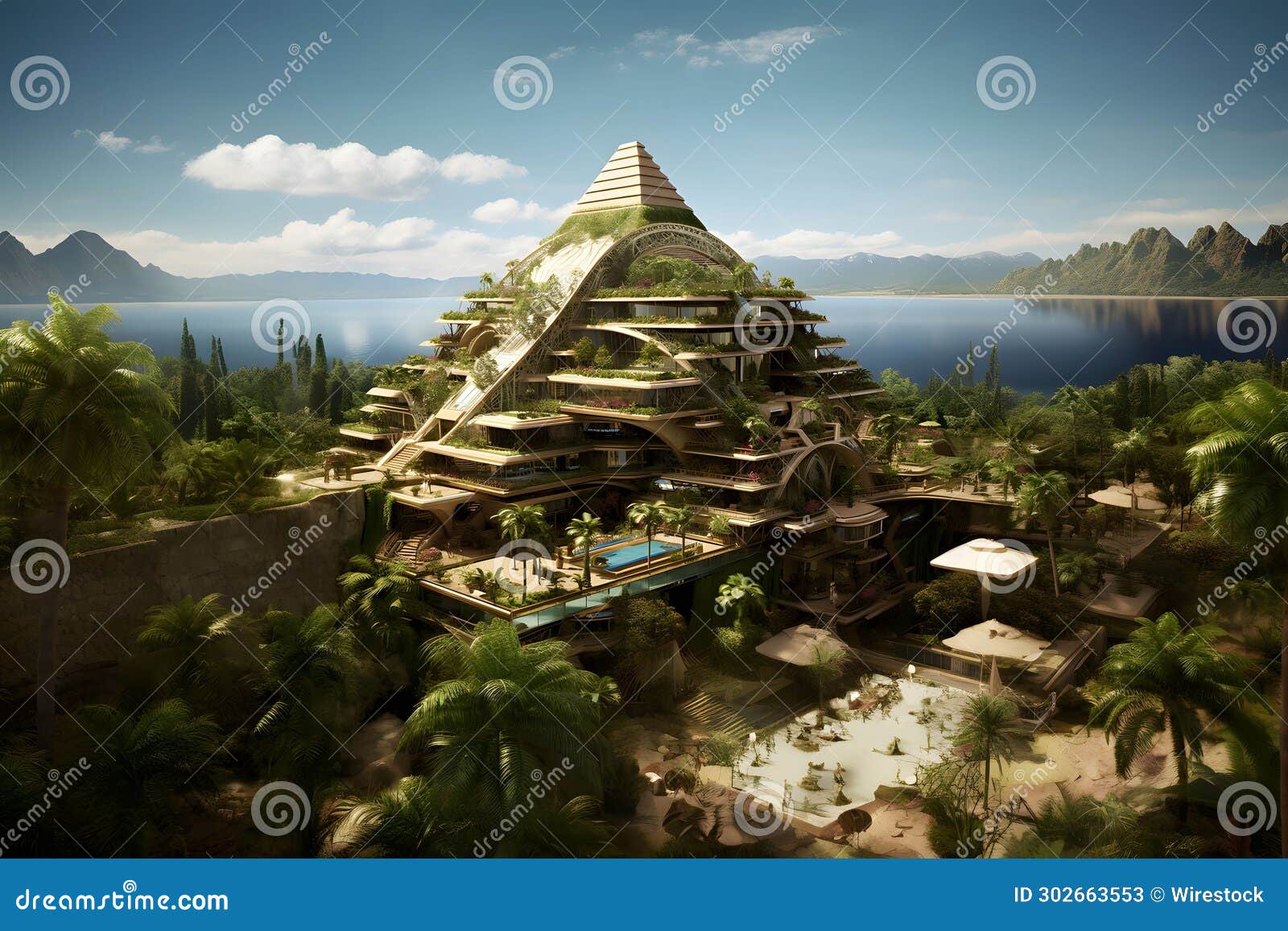 AI Generated Building with Pyramid Structure Stock Illustration ...