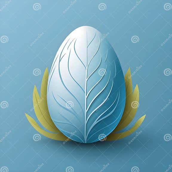 Calm Blue Easter Egg with Leaves on Blue Background Stock Illustration ...