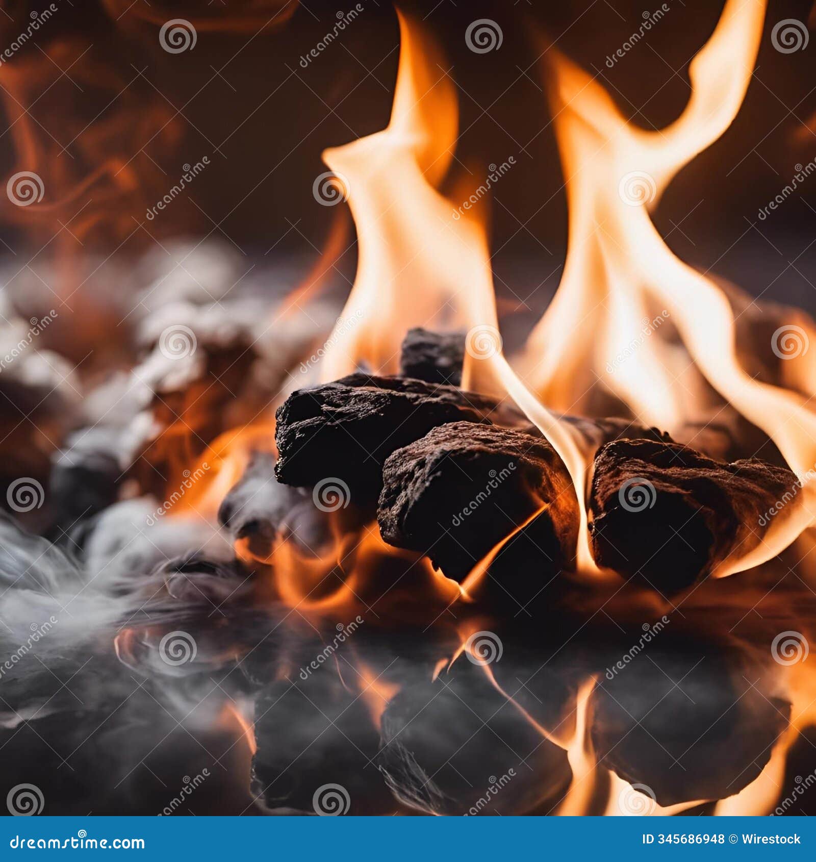 AI-generated Campfire with Glowing Embers on a Reflective Surface, with ...