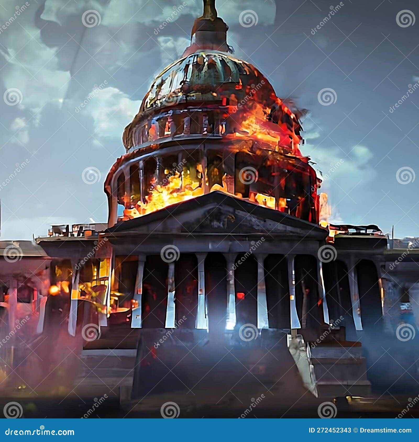 Washington Capitol Hill on Fire. Stock Illustration - Illustration of ...