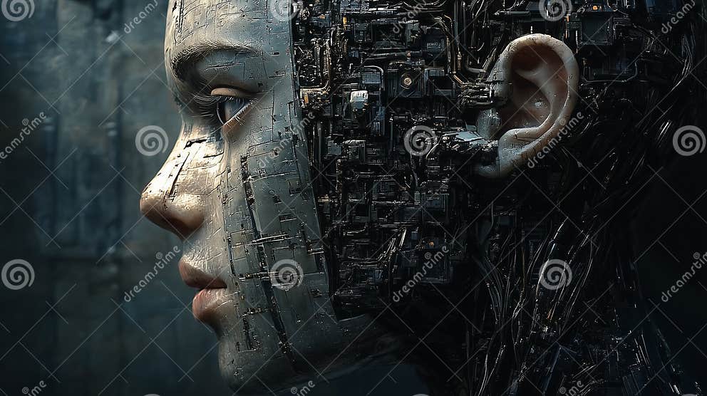 AI Generated. Half Man Half Robot Figure Showcasing Intricate ...