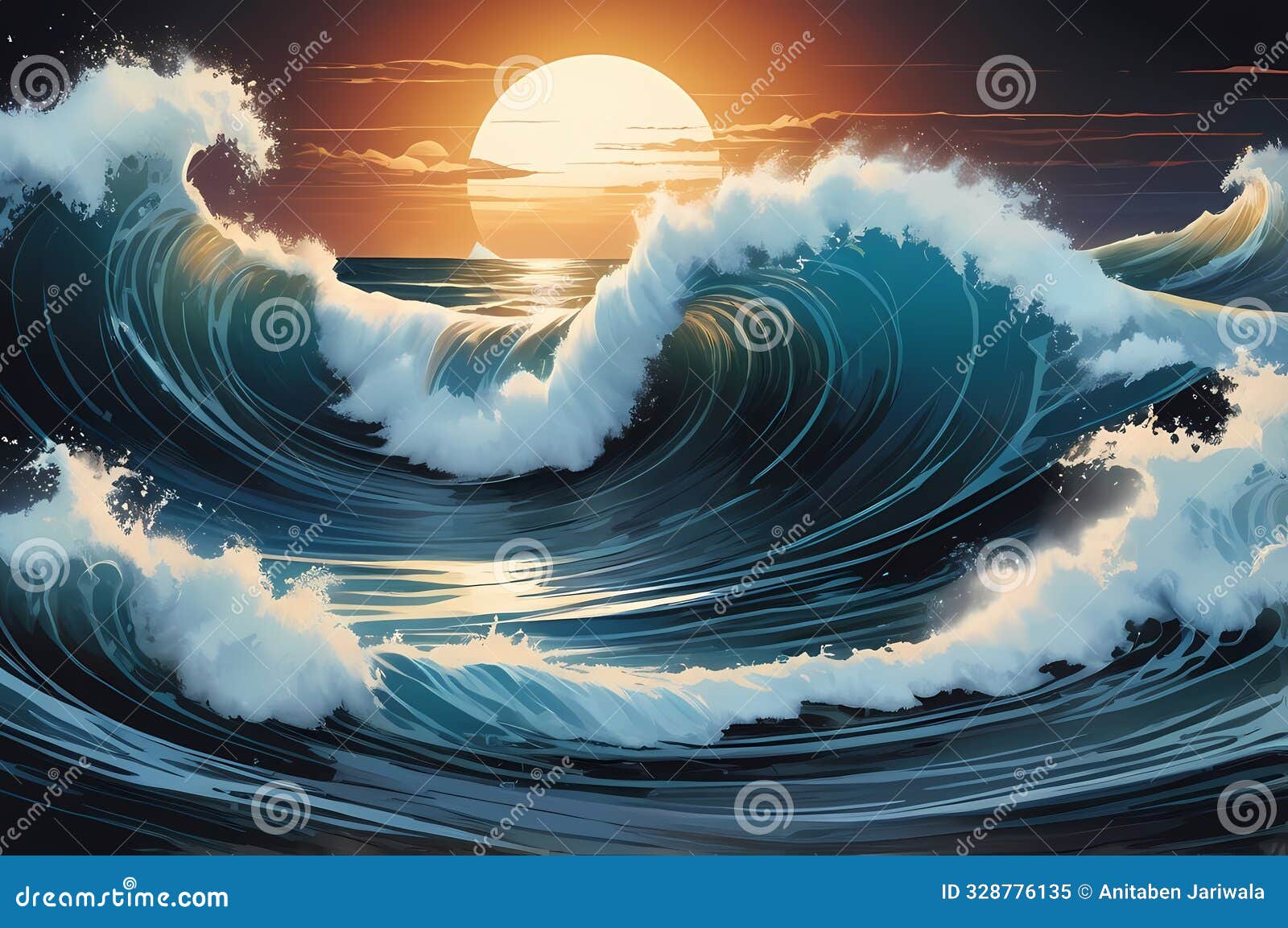 Captivating Ocean Waves Drawing For Posters And Wallpapers. Stock ...