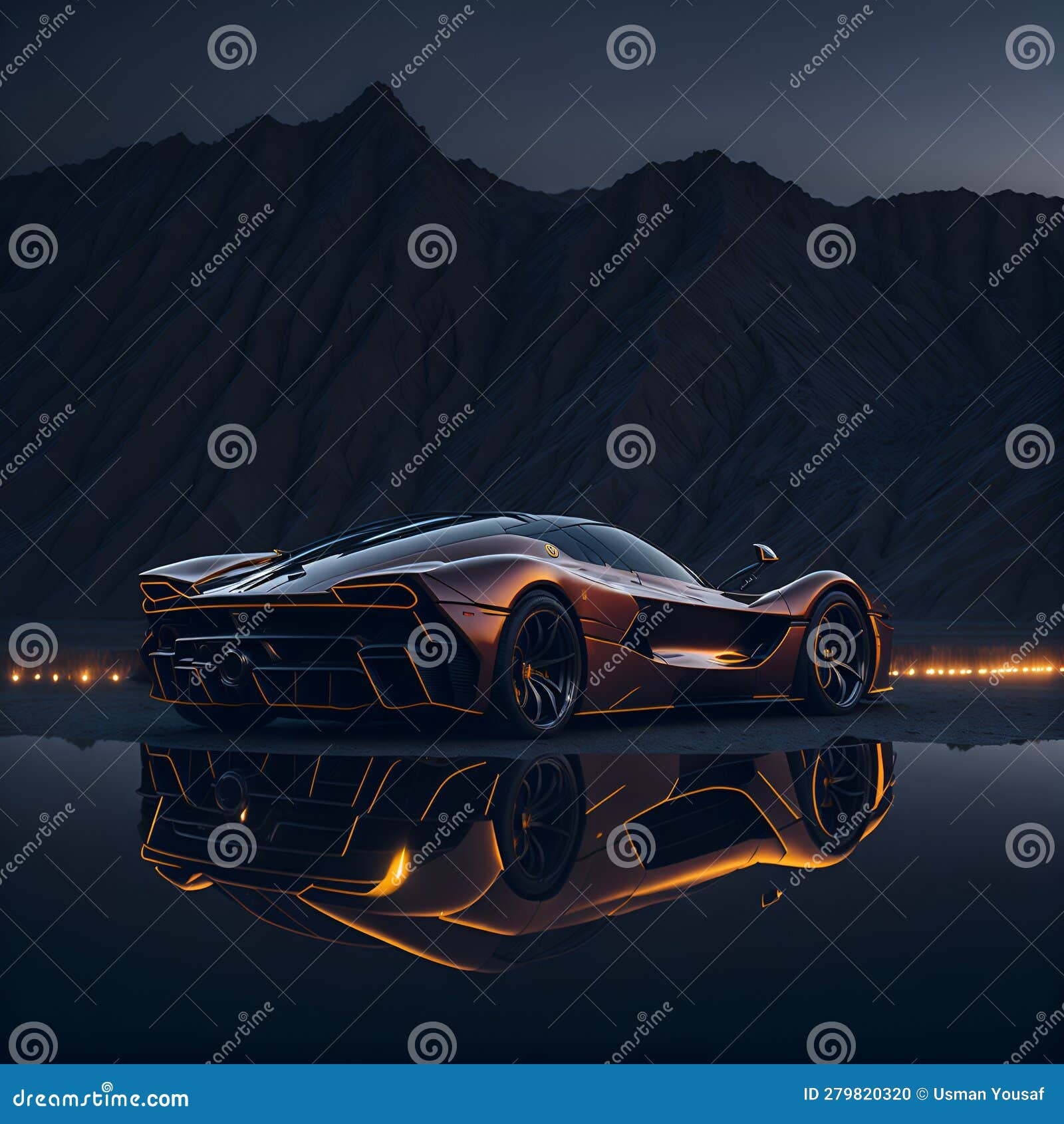 A Car is Shown in the Dark with Its Lights on Stock Illustration ...