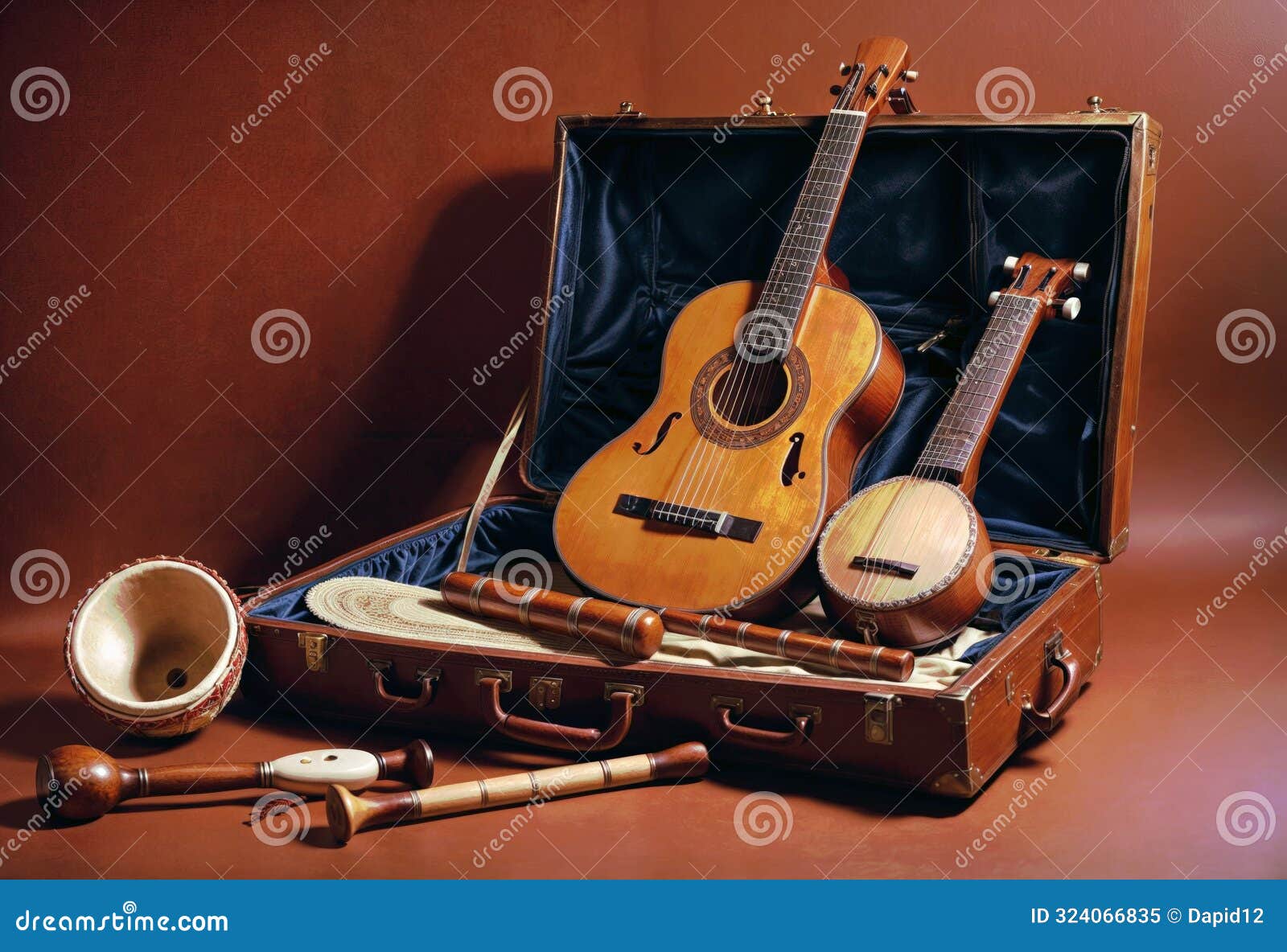 A Case with Traditional Hispanic Musical Instruments Stock Illustration ...