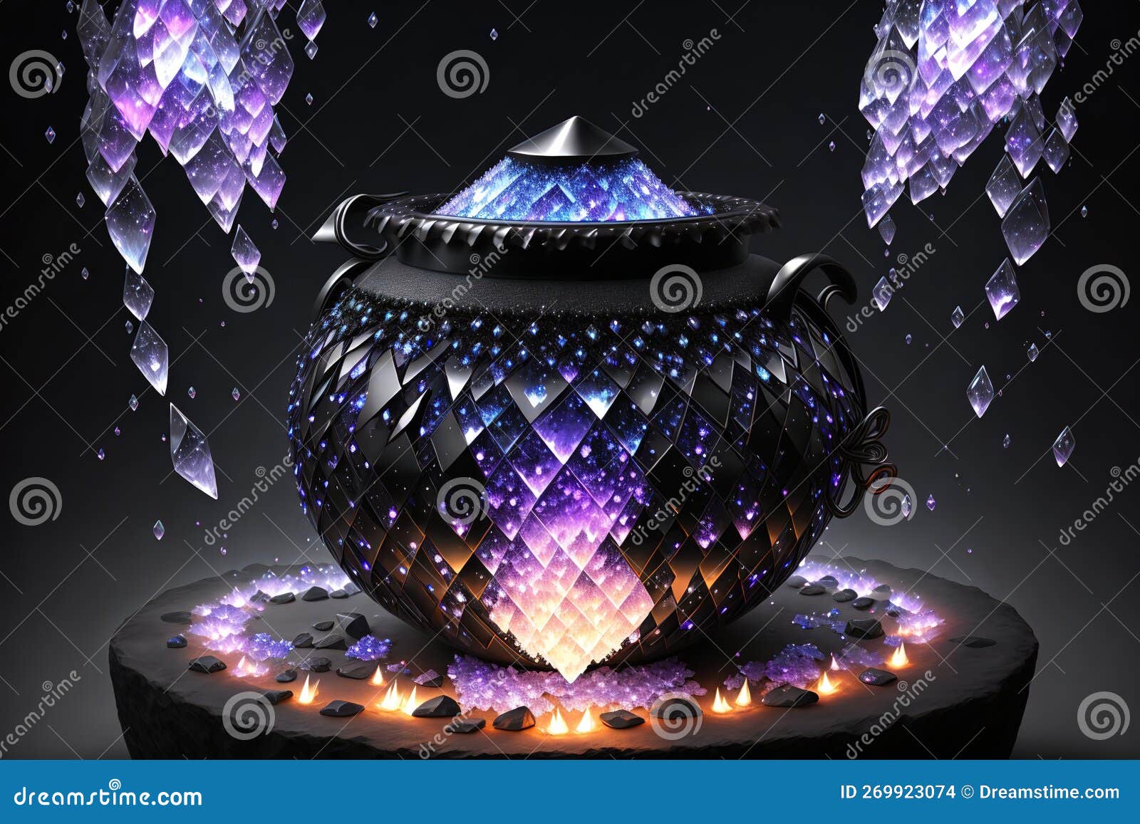 Cauldron Made from Crystals, Deep Black Down Lighting by AI Generated ...