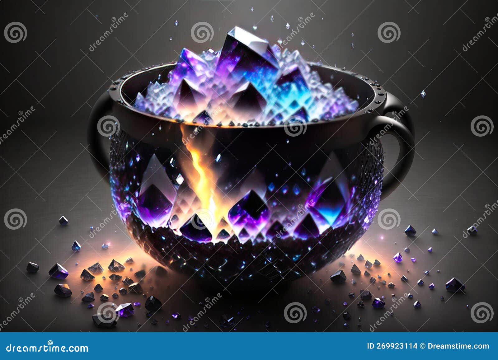 Cauldron Made from Crystals, Deep Black Down Lighting by AI Generated ...