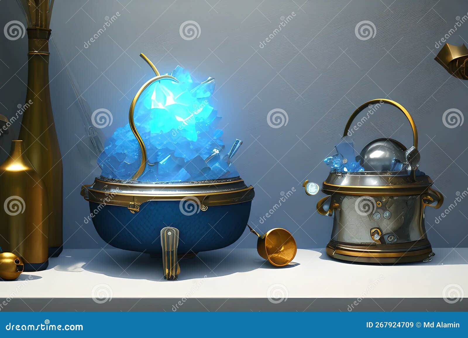 Cauldron Made from Crystals, Deep Blue Down Lighting by AI Generated ...
