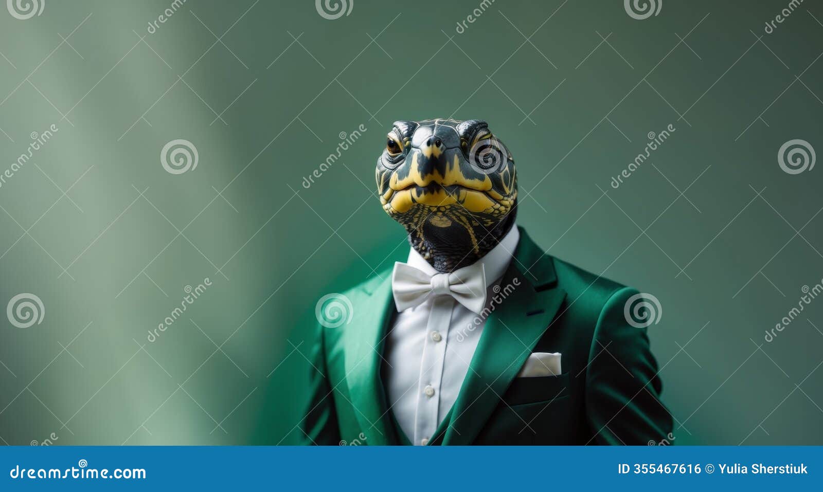 Charming Turtle Wearing a Suit Posing on an Elegant Green Background ...