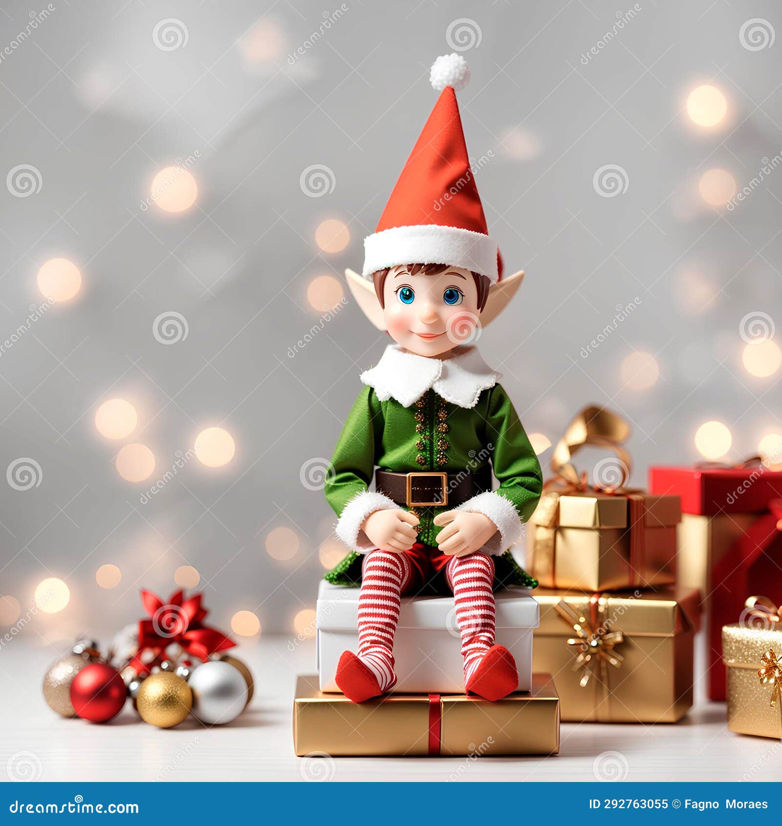 AI Generated Christmas Elf Sitting on Gift Box Stock Illustration ...