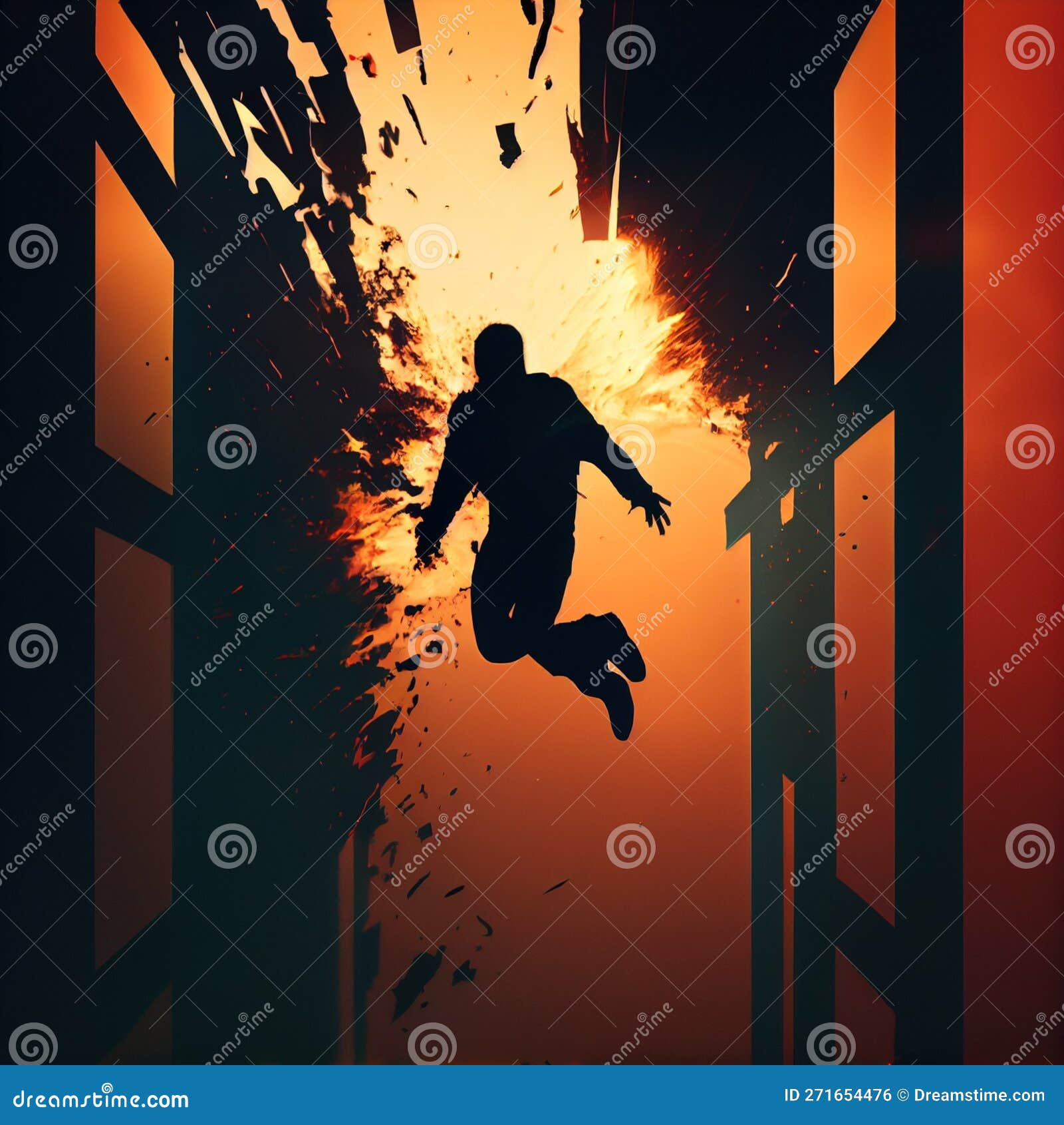Silhouette of a Falling Man, Made with Generative AI Stock Illustration ...