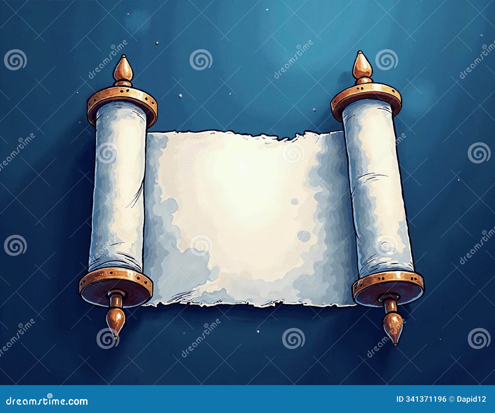 A Classic Vector Drawing of an Empty Hanukkah Torah Scroll on a Blue ...