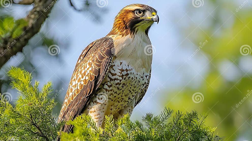 Hawk Perched on a Tree Branch Stock Illustration - Illustration of ...