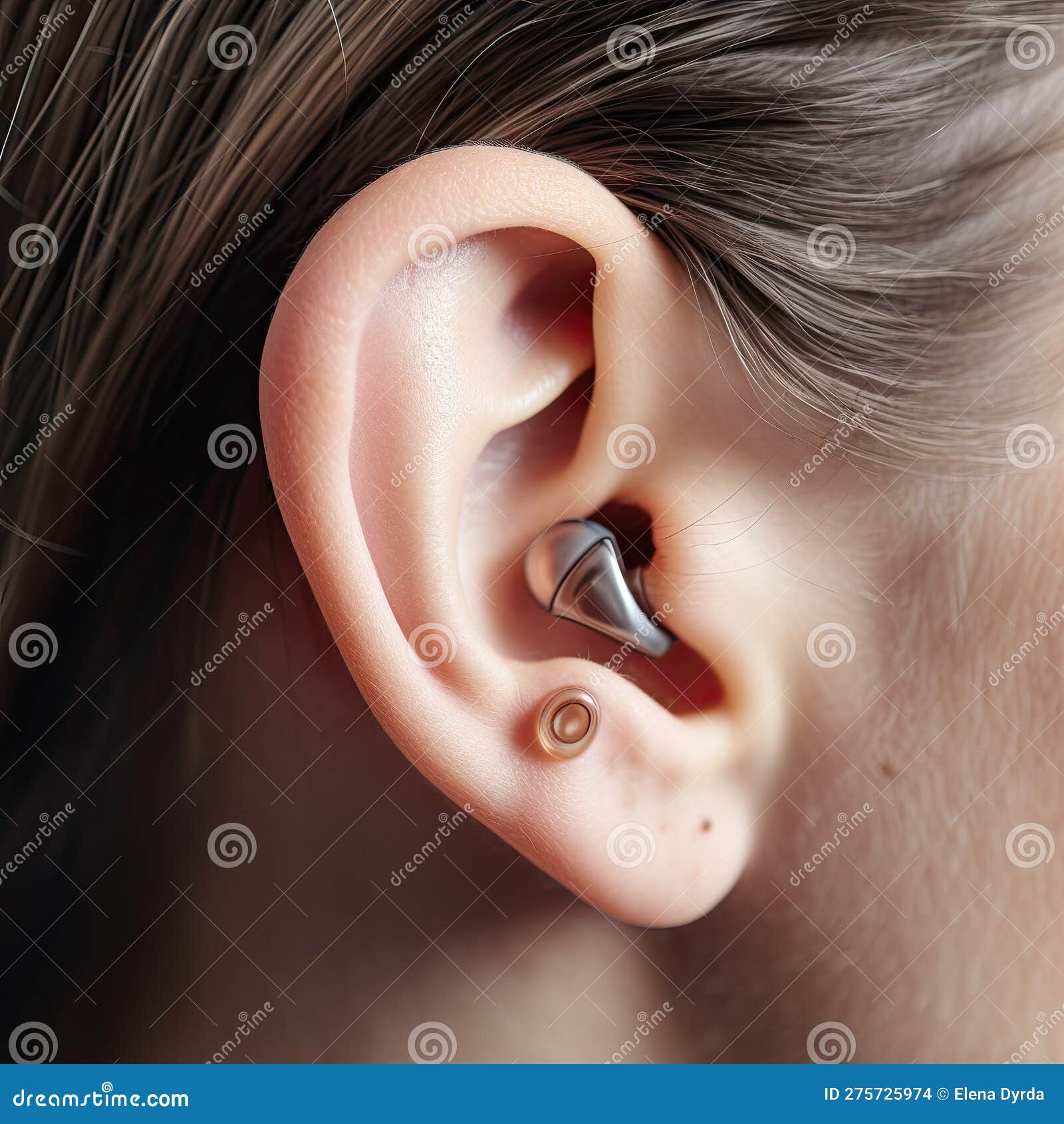 AI Generated Close Up of Human Ear with Hearing Aid in Earring. Hearing ...