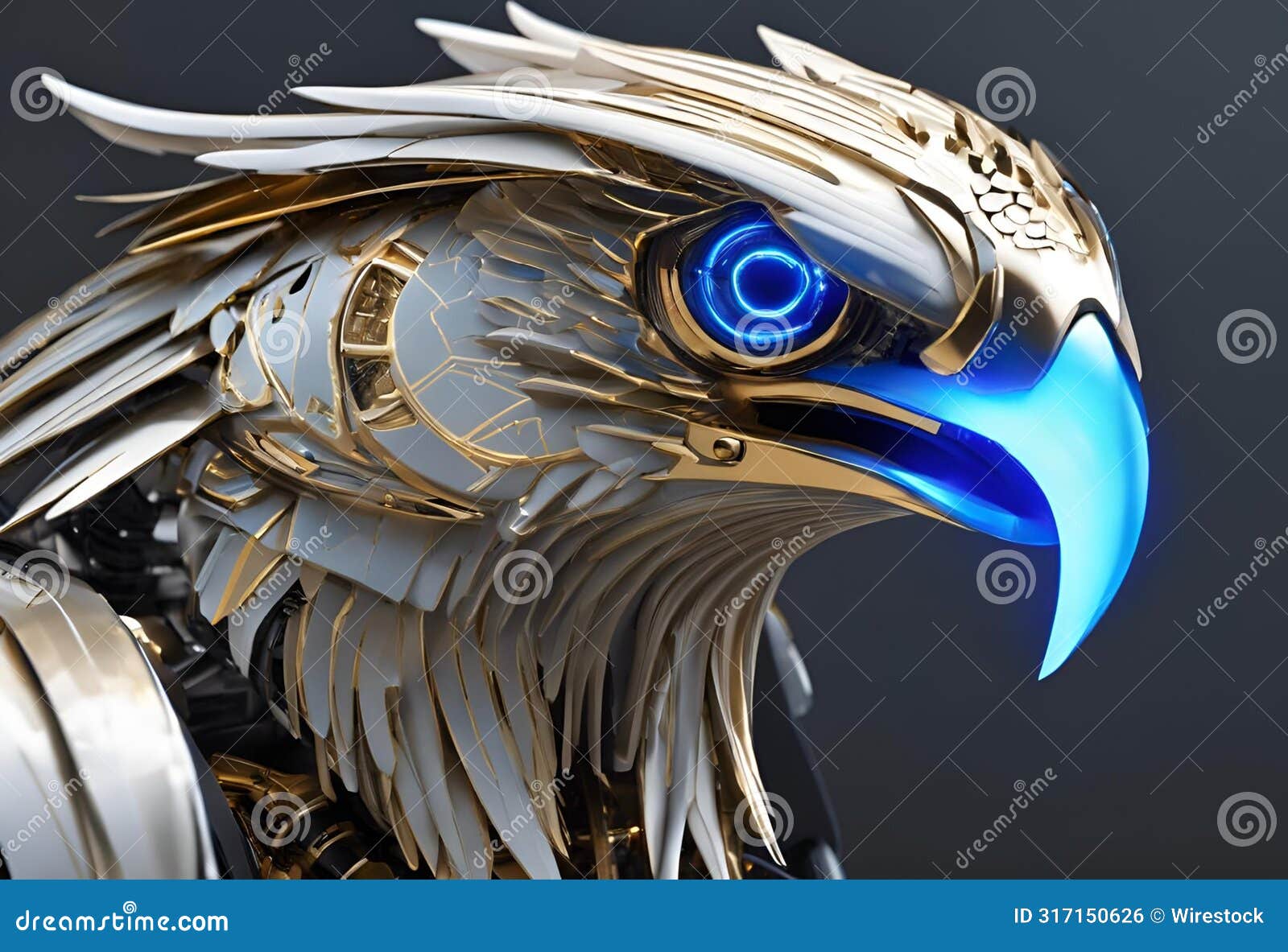 AI Generated Closeup Illustration of a Metallic Cyber Eagle on the Gray ...