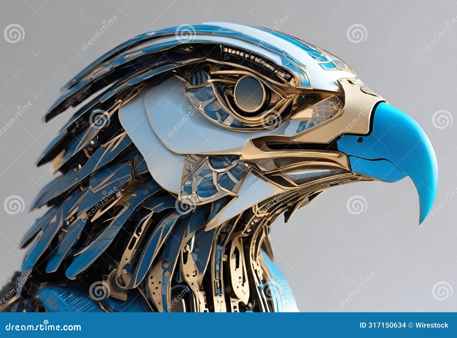 AI Generated Closeup Illustration of a Metallic Cyber Eagle on the Gray ...