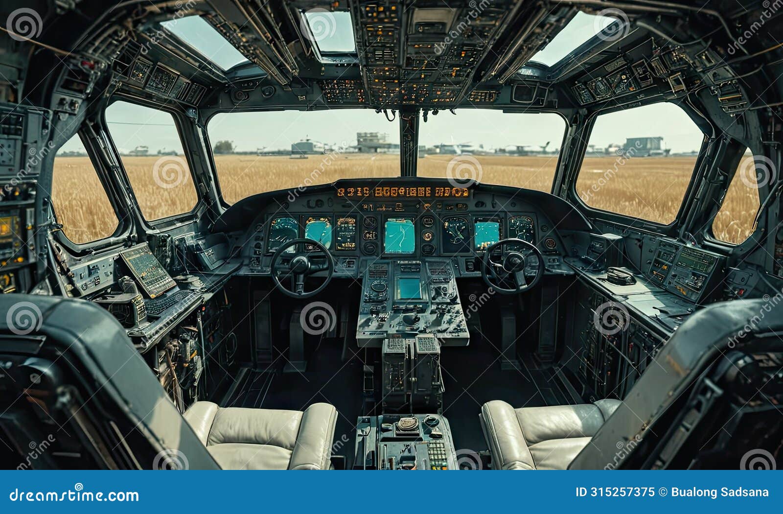 A Cockpit of a Plane with a View of the Control Panel. Stock ...